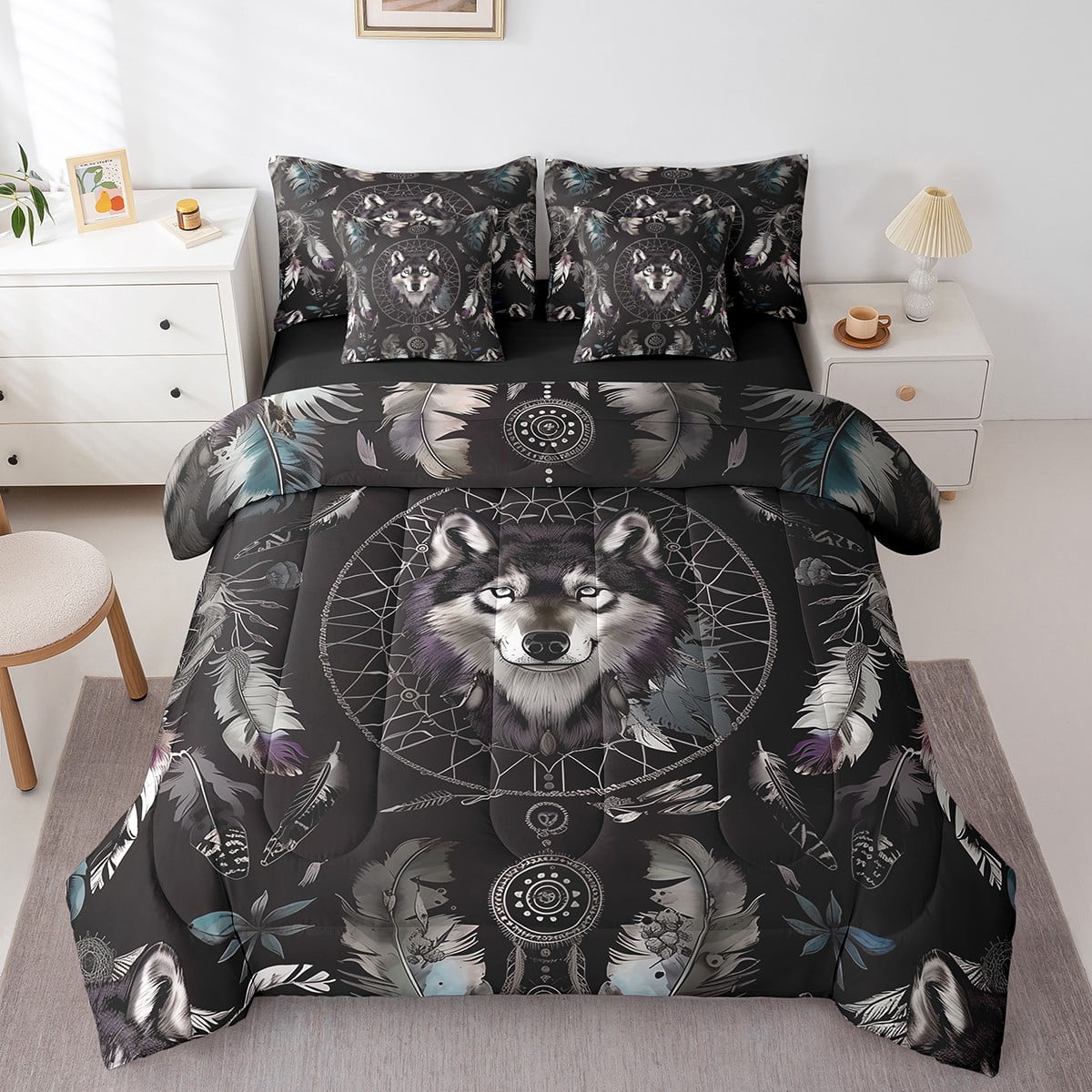 Dream Catcher Wolf King Comforter Set With Sheets,Tribal Exotic ...