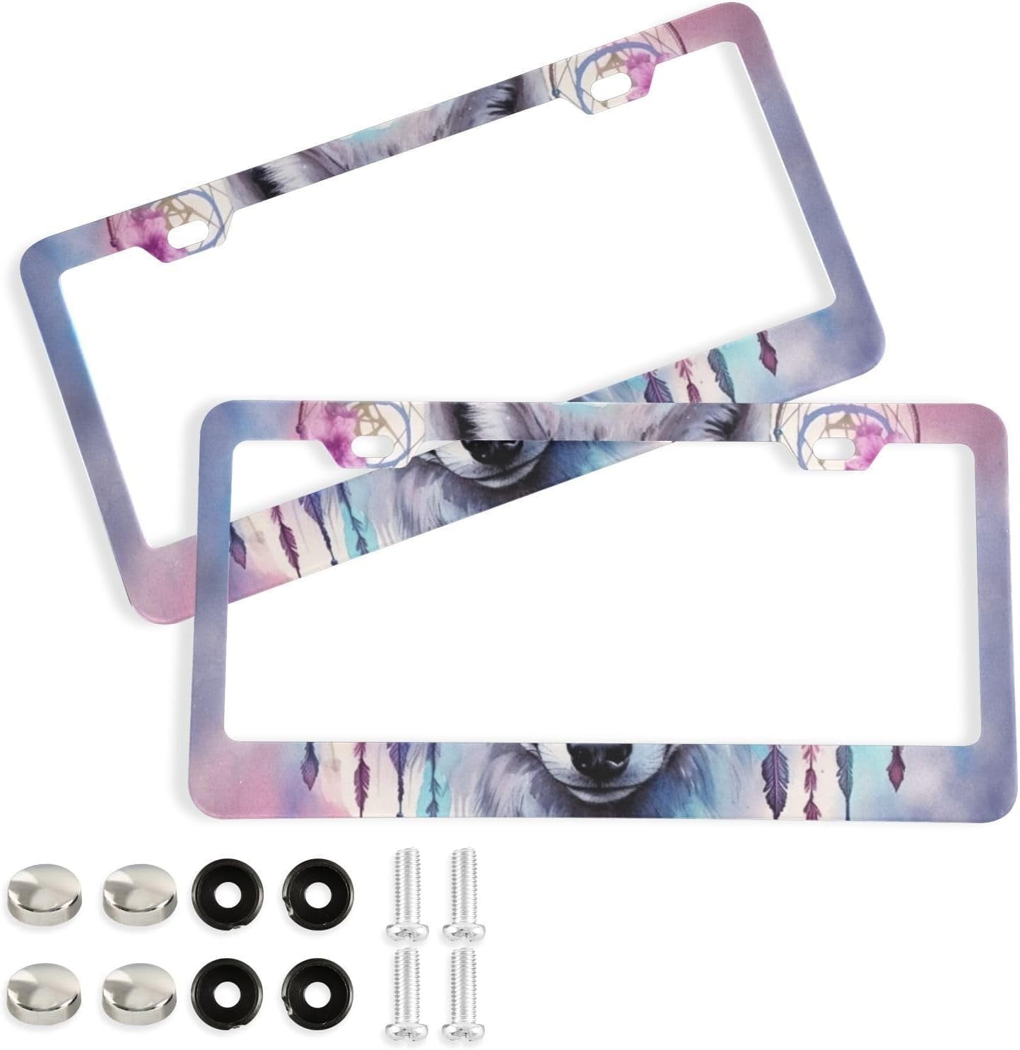 Dream Catcher Wolf License Plate Frames - Universal Aluminum License ...