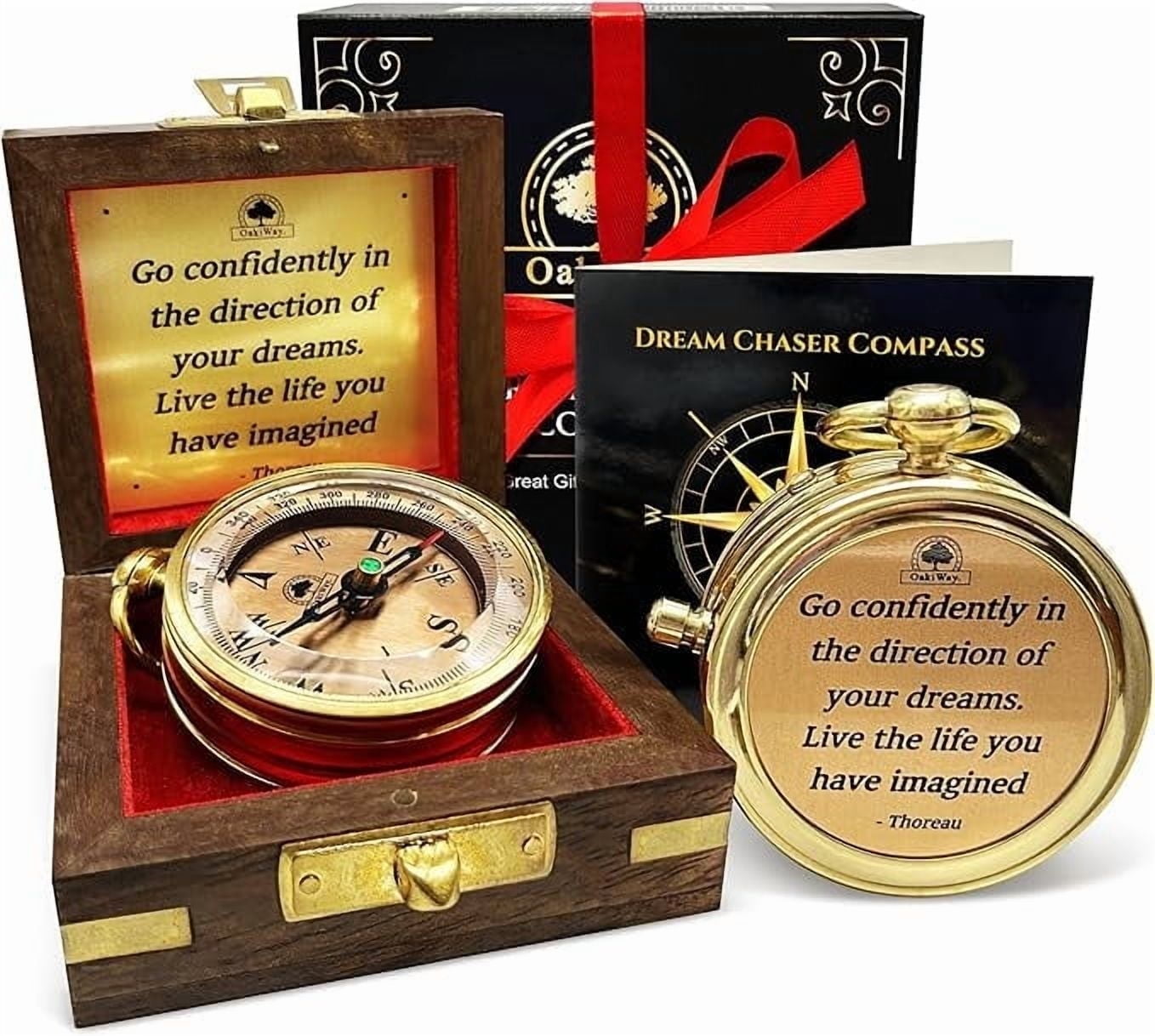 OakiWay The Dream Chaser Compass in Wooden Box - 2025 Graduation Gifts ...