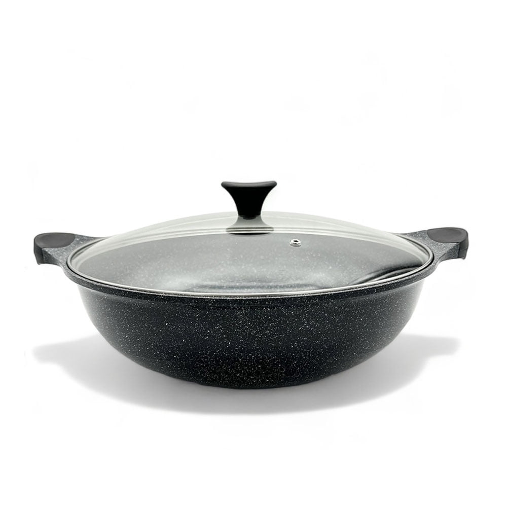 Dream Chef Non stick Marble Coated Two Handle Wok Pan with Lid 32cm ...