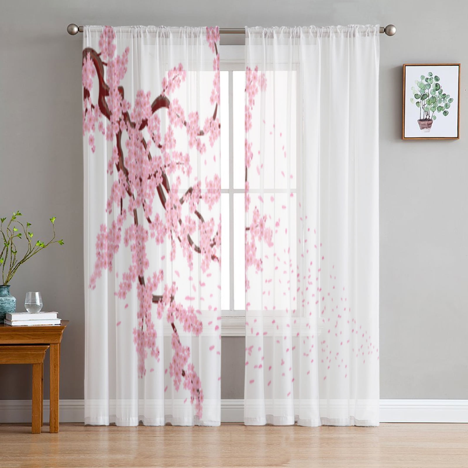 Dream Cherry Blossom Pink Sheer Curtains for Girl Kids Bedroom Kitchen ...