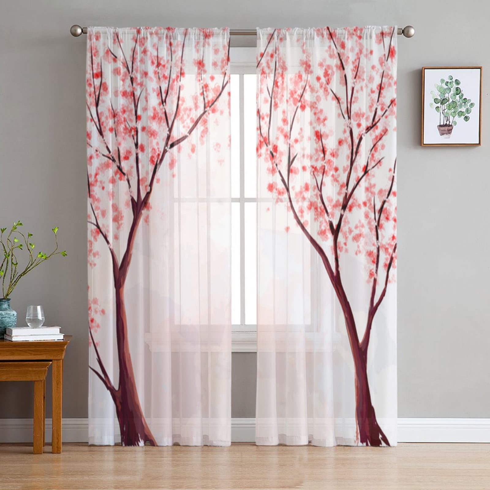 Dream Cherry Blossom Pink Sheer Curtains for Girl Kids Bedroom Kitchen ...