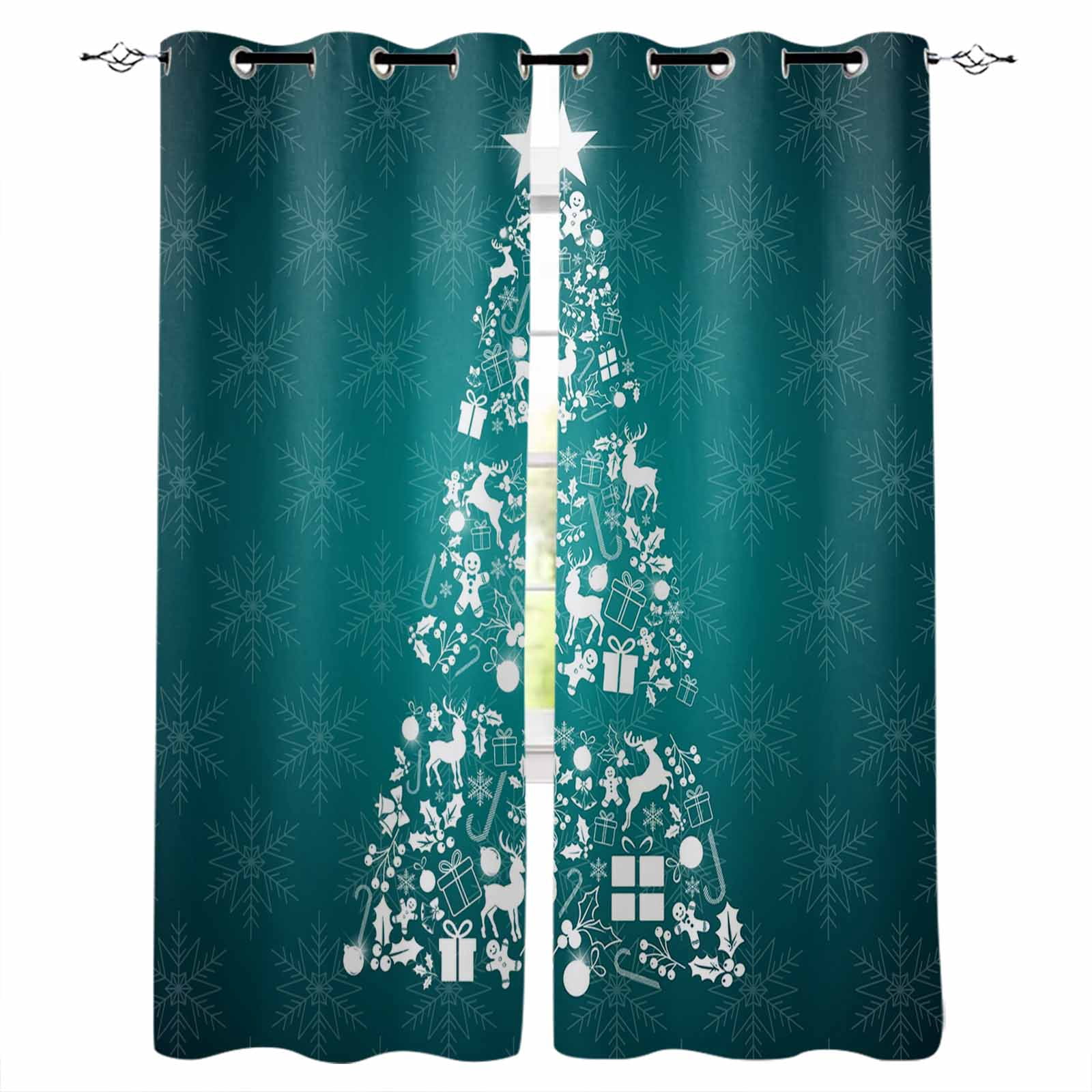 Dream Christmas Tree Blackout Curtains 54 Inches Long for Bedroom,Cyan ...