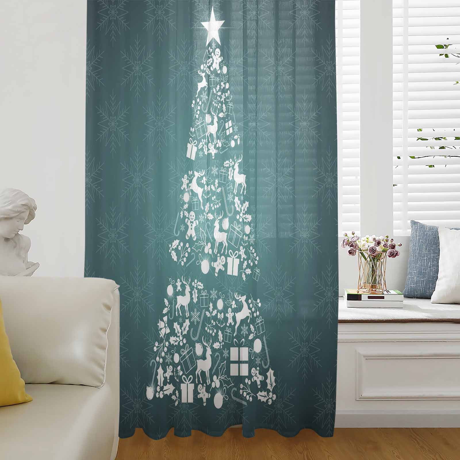 Dream Christmas Tree Semi Sheer Curtains Drapes for Living Room,Bedroom ...