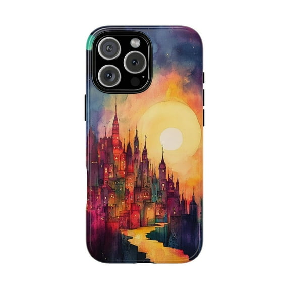 Dream City Watercolor Sunset Town Scenic Artistic Protective Phone Case ...