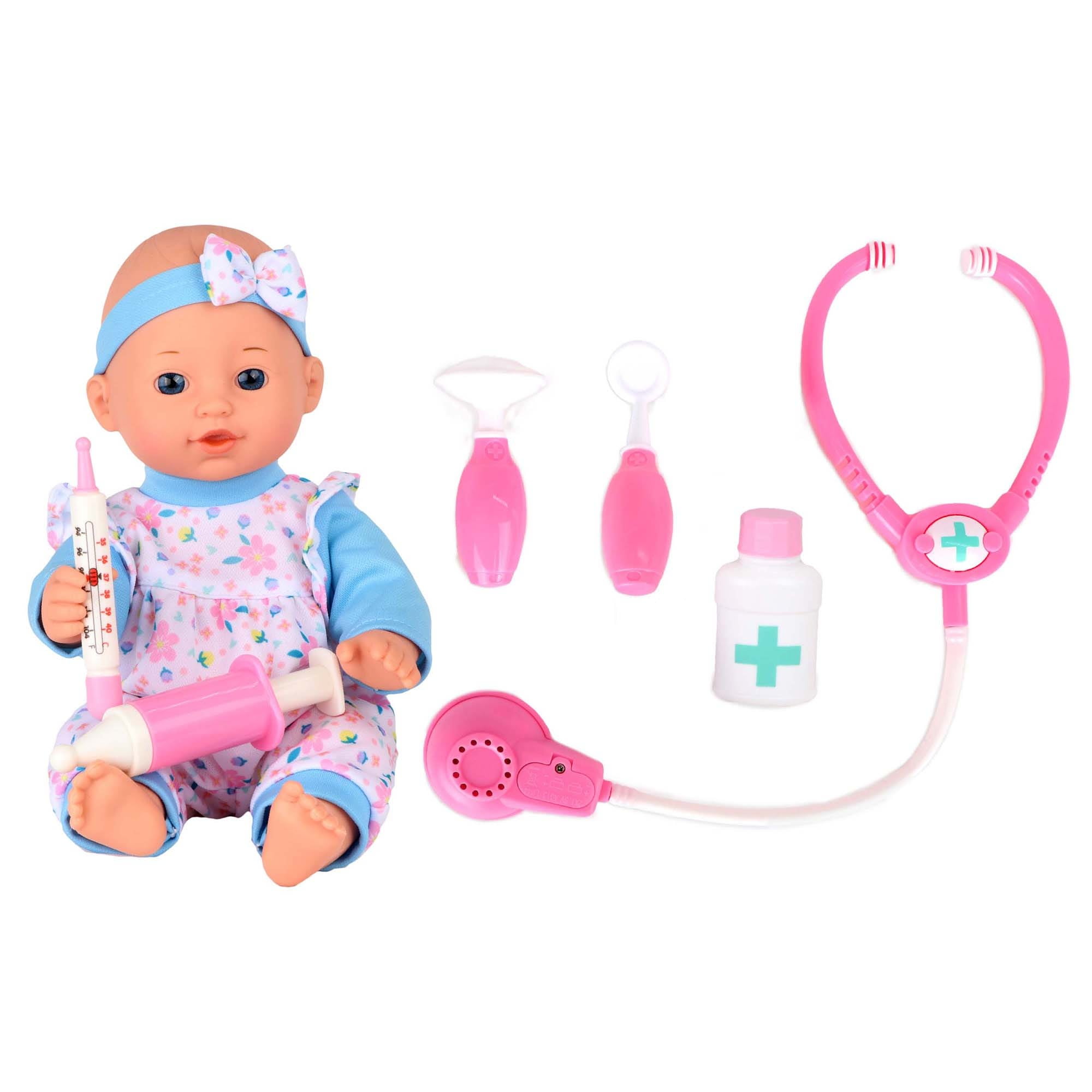 Gi-Go: Medical Set - 12” Baby Doll - Blue & Pink Flowers - 6pc Tool ...