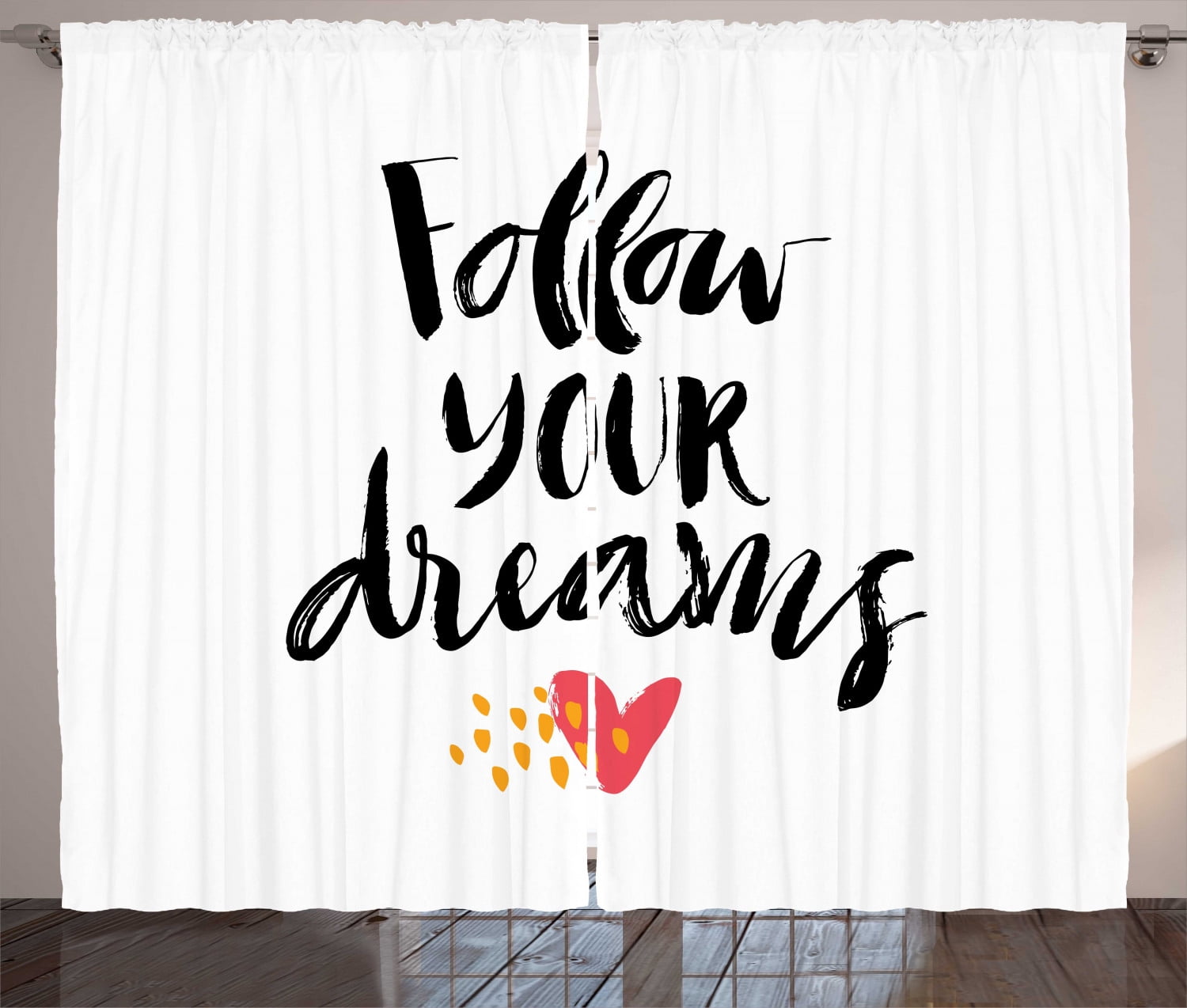 Dream Curtains 2 Panels Set, Brush Calligraphy Design Follow Your ...