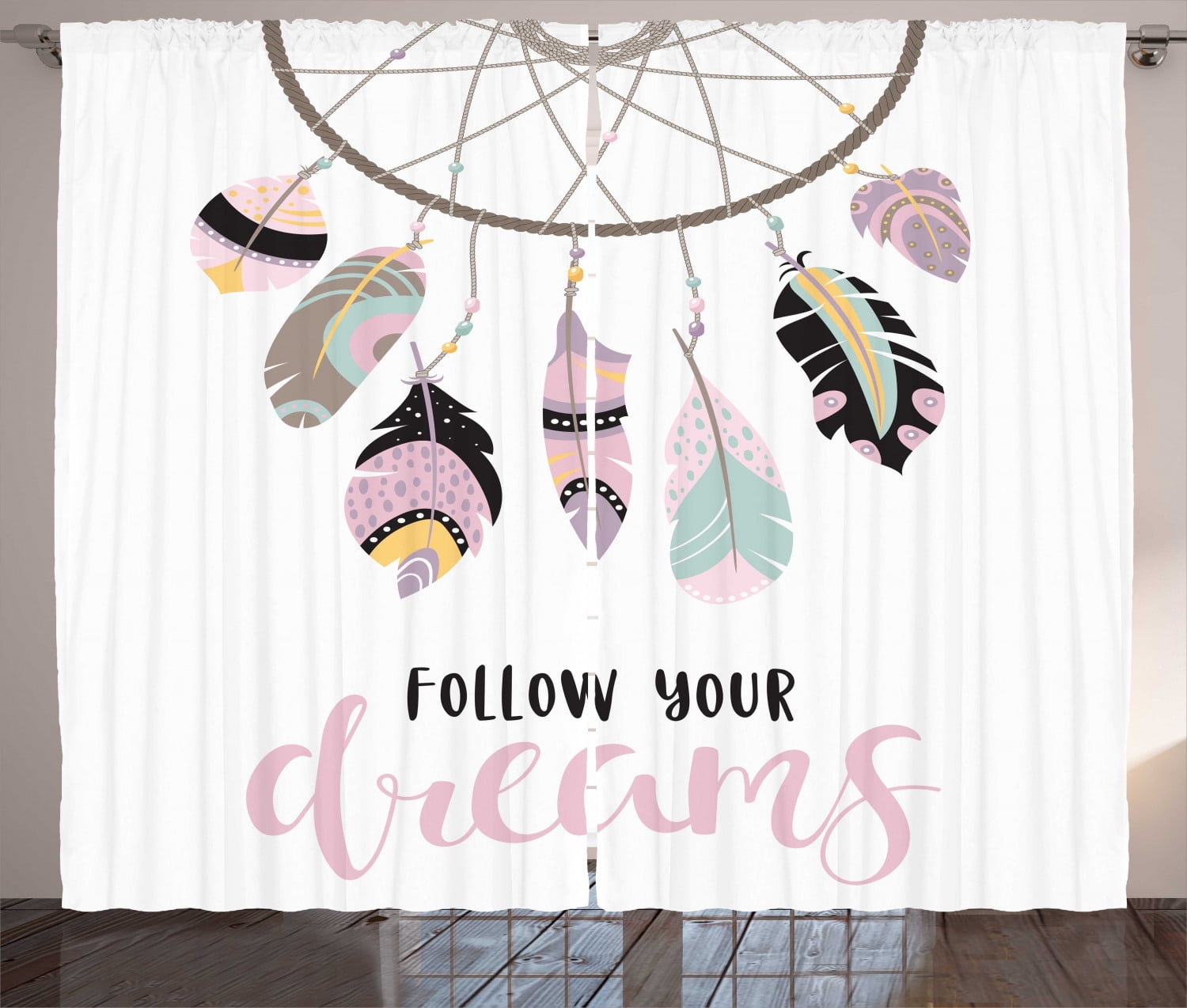 Dream Curtains 2 Panels Set, Ethnic Design with a Dreamcatcher and ...