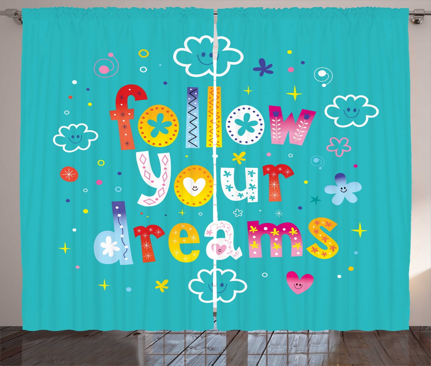 Ambesonne Dream Curtains 2 Panel Set, Style Funny Clouds, 108" x 63 ...