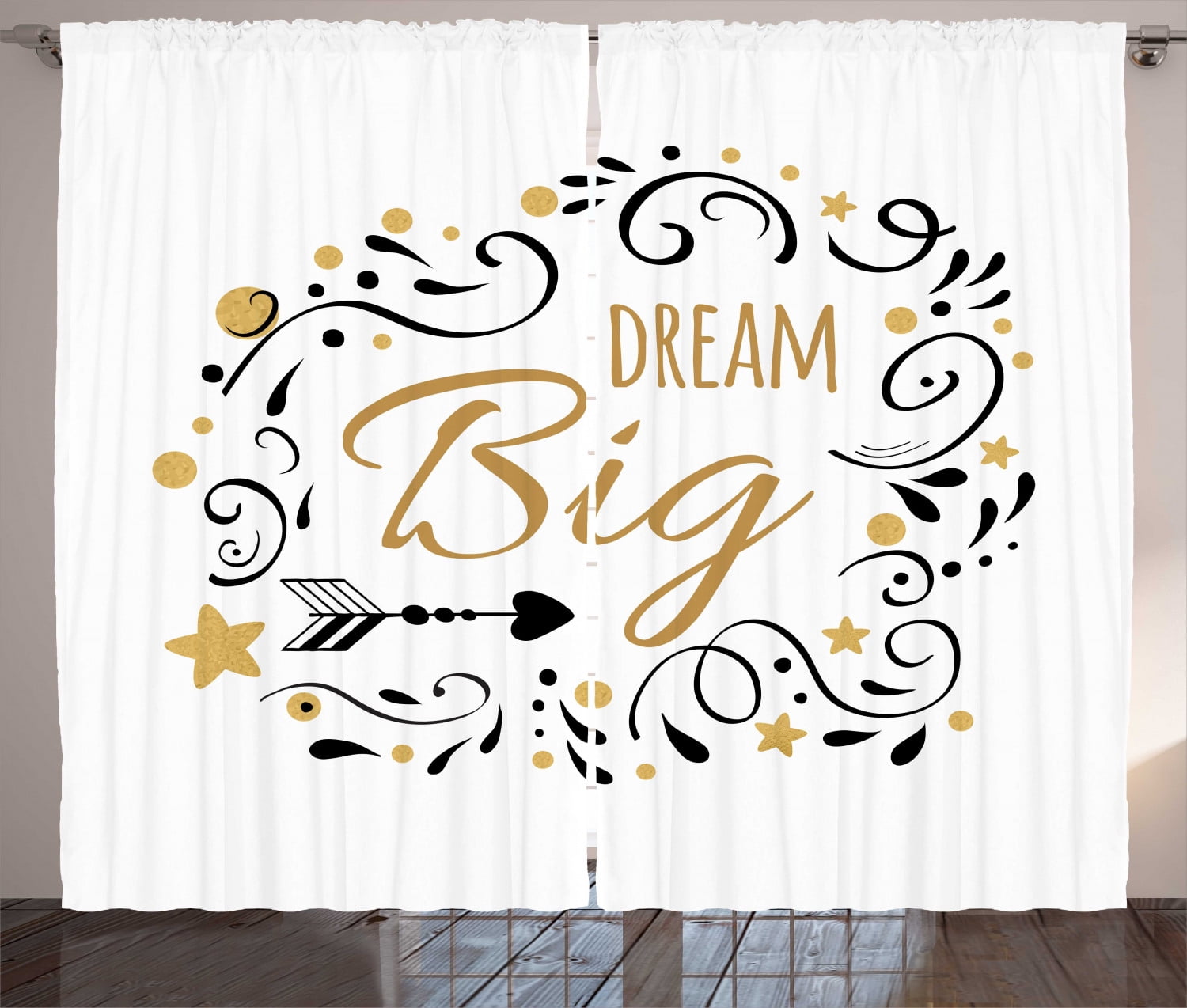 Ambesonne Dream Curtains 2 Panel Set, Swirls with Arrows and Dots, 108 ...