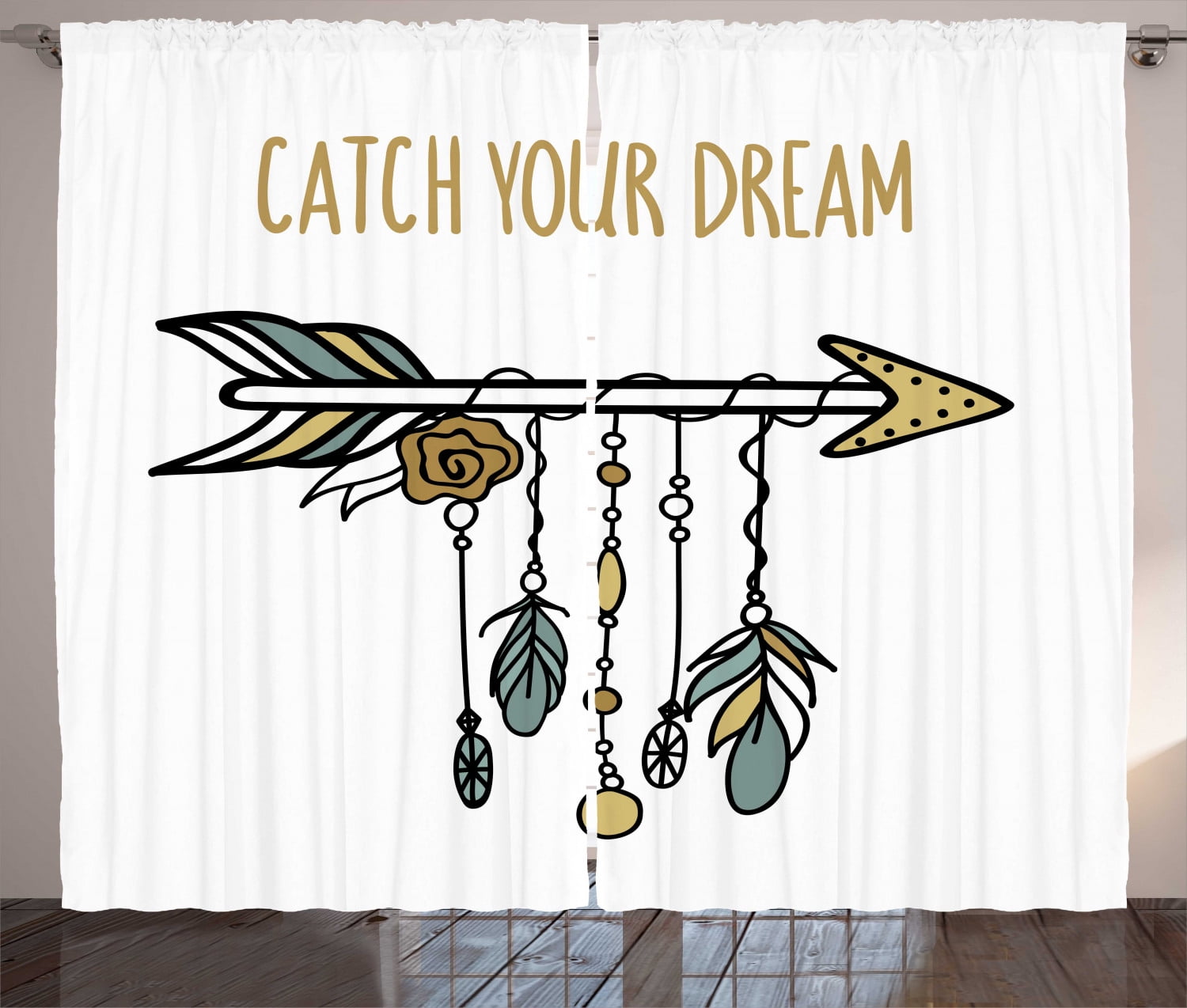 Ambesonne Dream Curtains 2 Panel Set, Tribal Arrow with Feathers, 108 ...