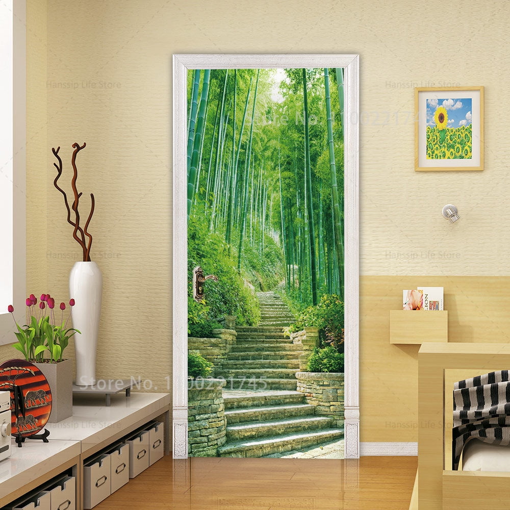 Dream Deep Forest Door Stickers Waterfall Scenery Home Decoration PVC ...