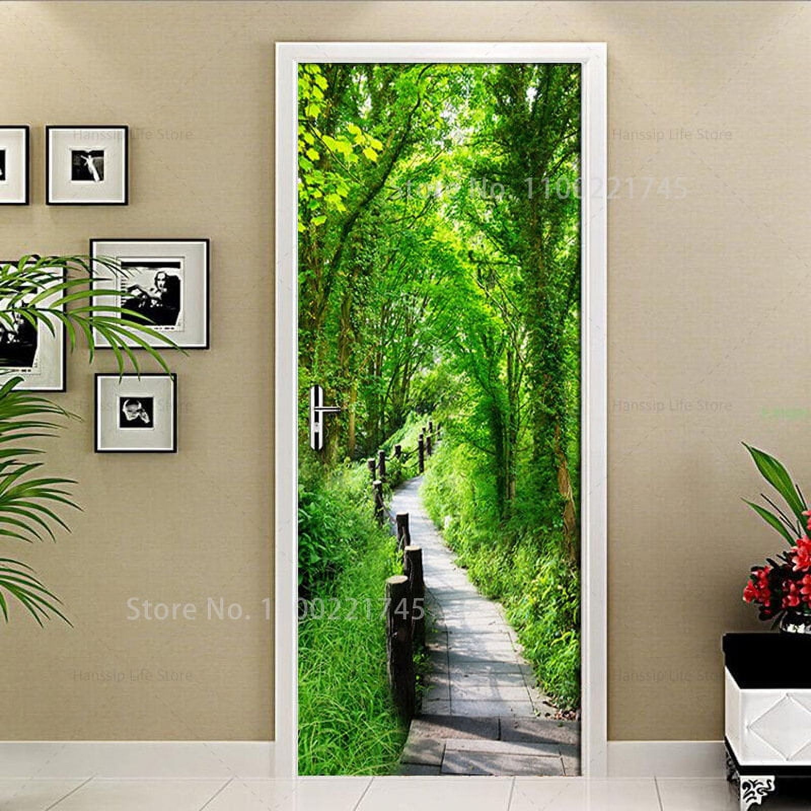 Dream Deep Forest Door Stickers Waterfall Scenery Home Decoration PVC ...
