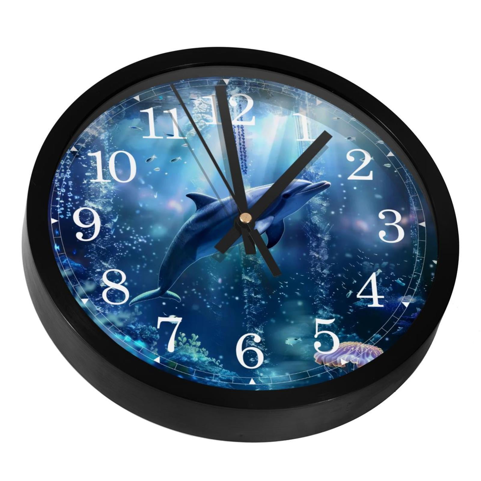 Dream Dolphin Silent Wall Clock, Non Ticking Battery Operated 9.8 Inch ...