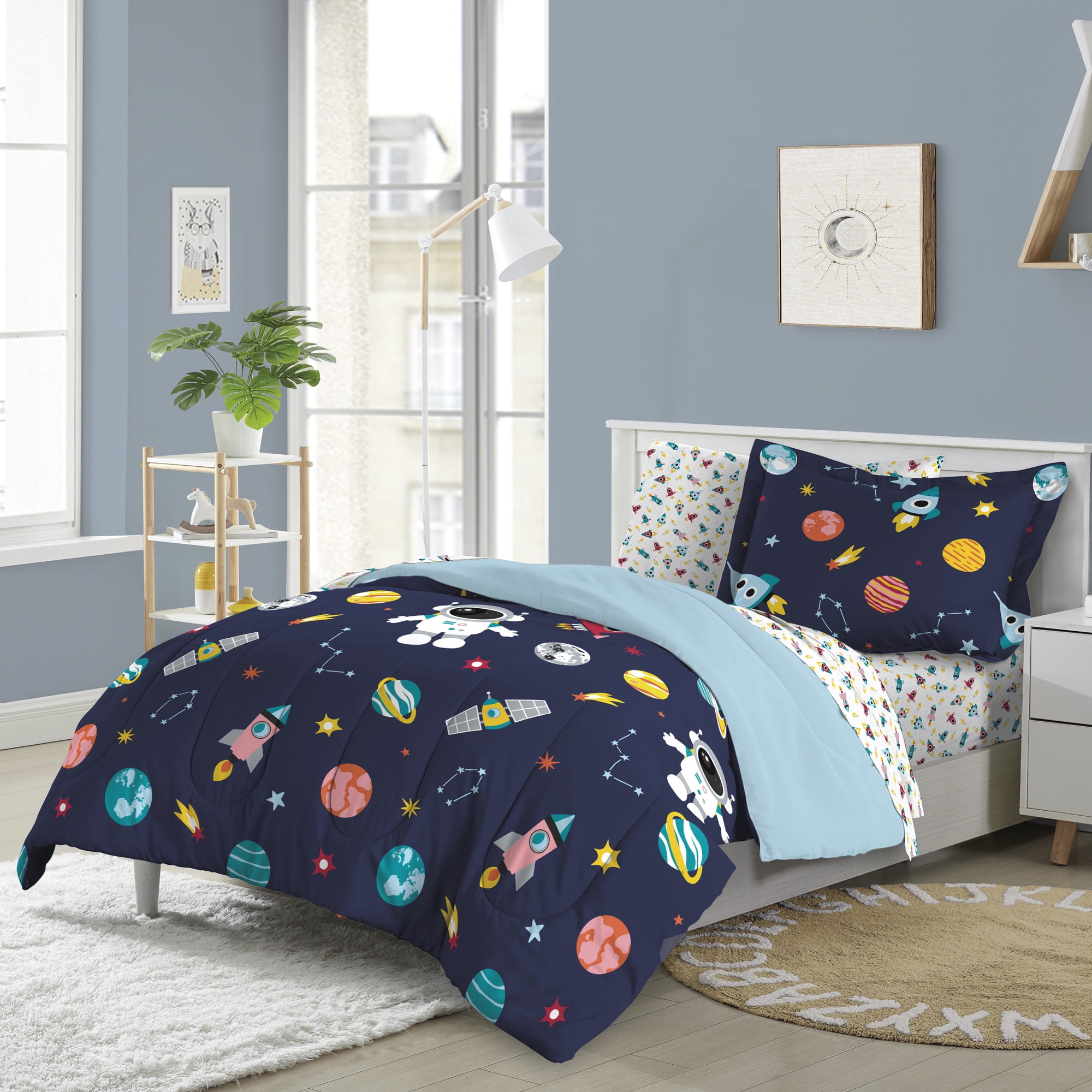 Dream Factory Space Galaxy Twin Bed in a Bag Blue, Microfiber Polyester ...