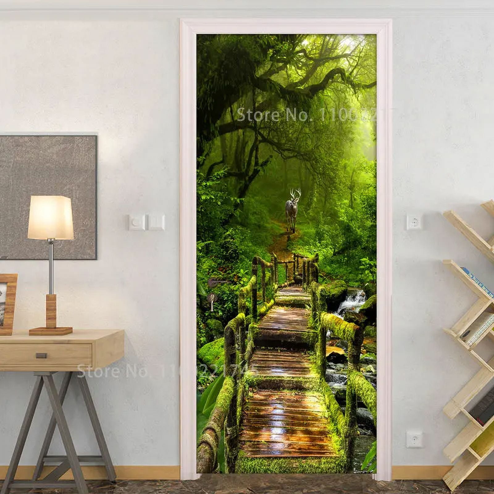Dream Forest Horse Door Sticker Multi-style Green Forest Self-Adhesive ...