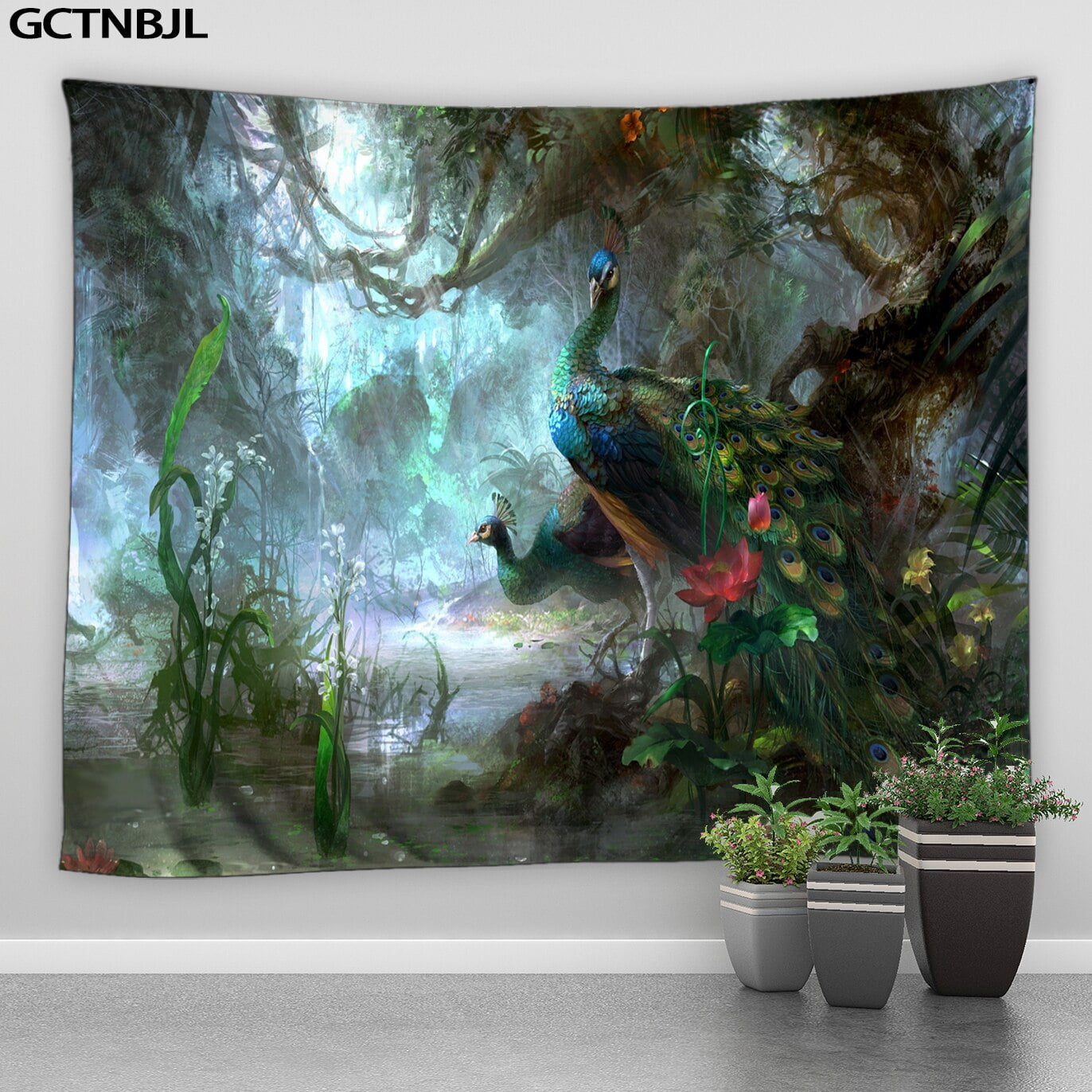 Dream Forest Peacocks Tapestry Aesthetic Room Decor Hippie Animated ...