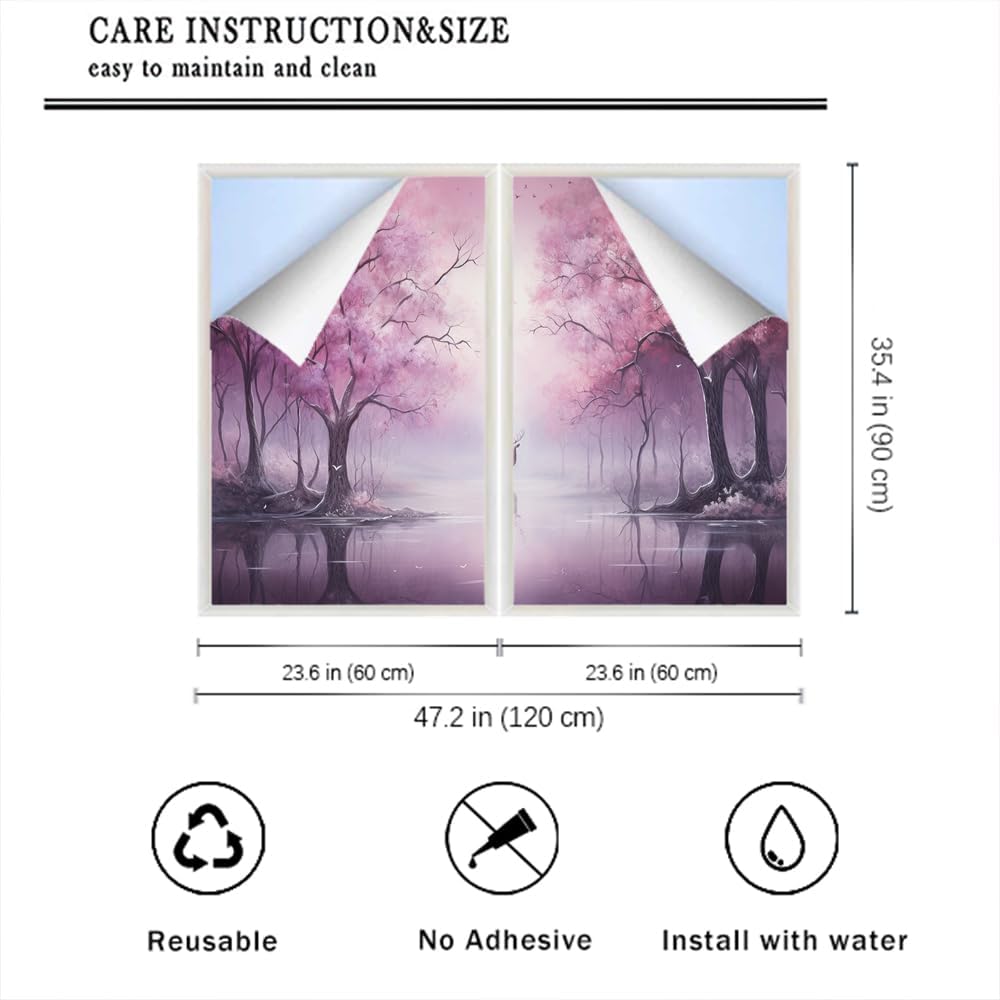 Dream Forest Window Film Room Decor Abstract Pink Woods Nature Deer ...