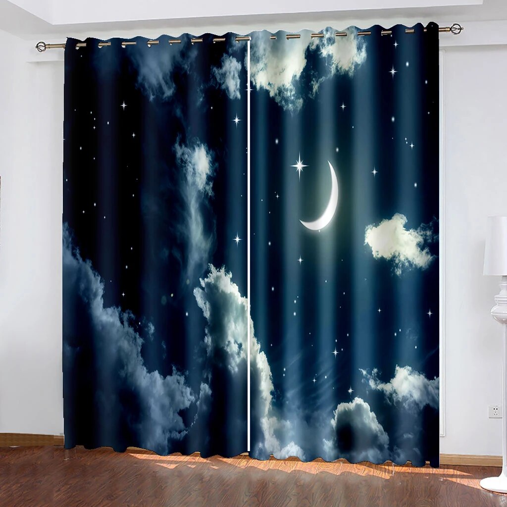 Dream Galaxy Starry Sky 3d Printing Curtains 2 Pieces Of Sunshade ...