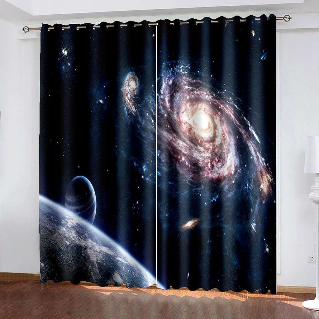 Dream Galaxy Starry Sky 3d Printing Curtains 2 Pieces Of Sunshade ...