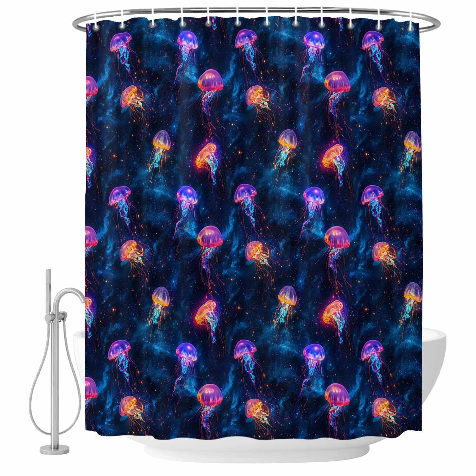 Dream Jellyfish Shower Curtain for Bathroom, Ocean Deep Sea Starry Sky ...