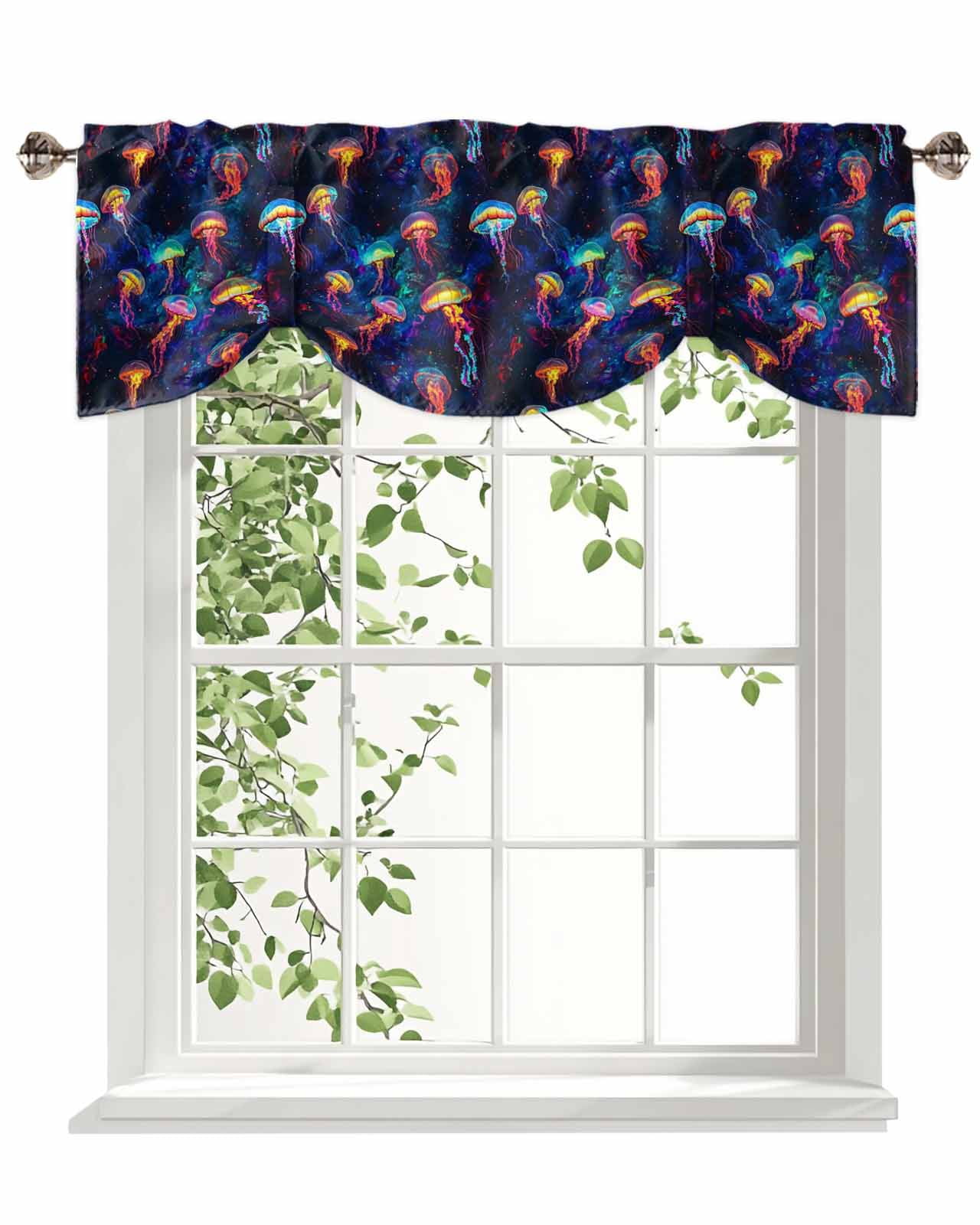 Dream Jellyfish Tie Up Valances Curtain, Adjustable Kitchen Colorful ...