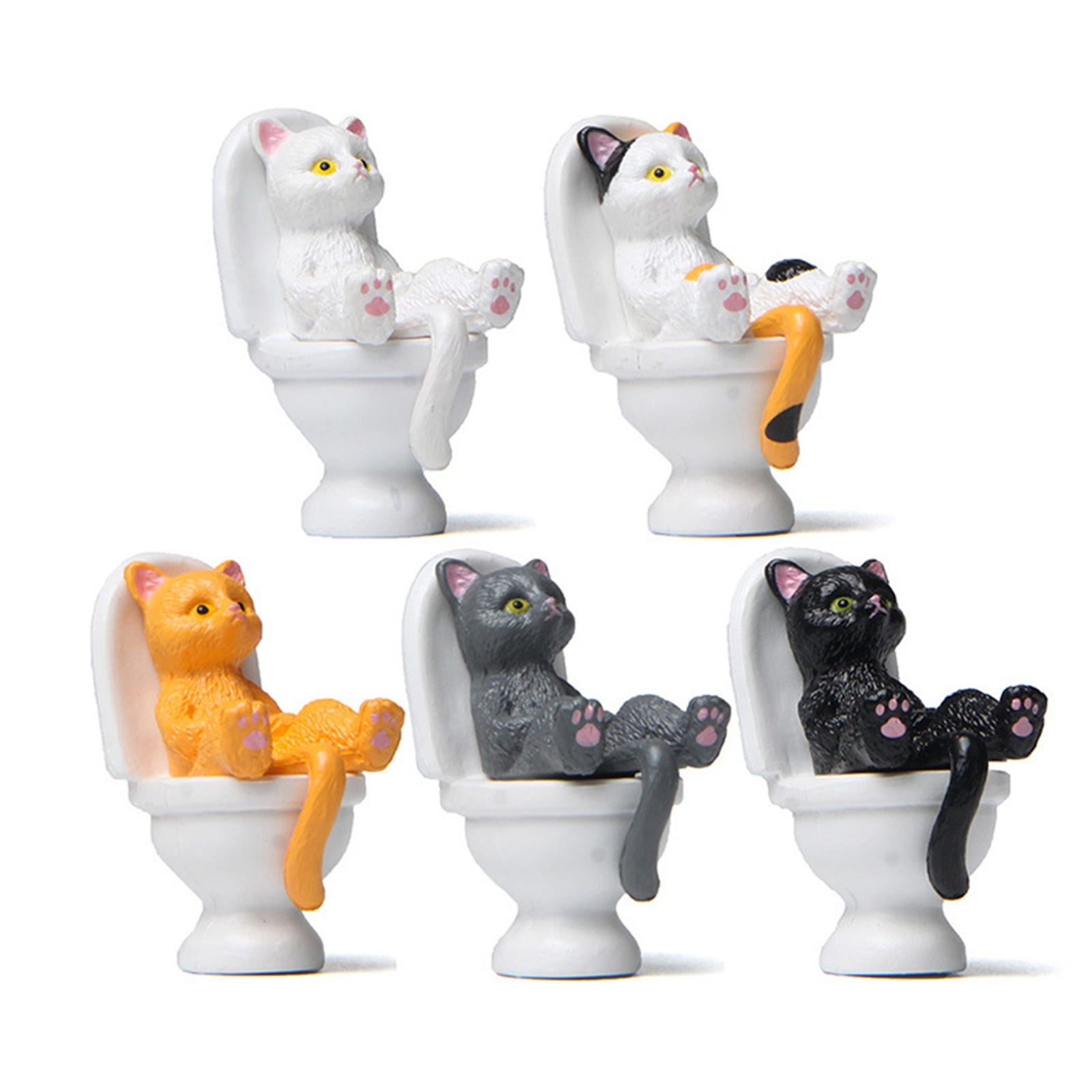 Dream Lifestyle Cat Toilet Miniature Figurines Fairy Garden Cats Sit on ...
