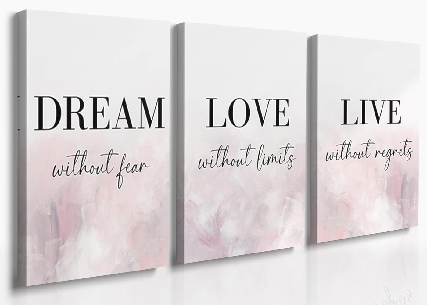 Dream Love Live Quotes Posters Prints Set of 3 Pink Purple Brushstroke ...
