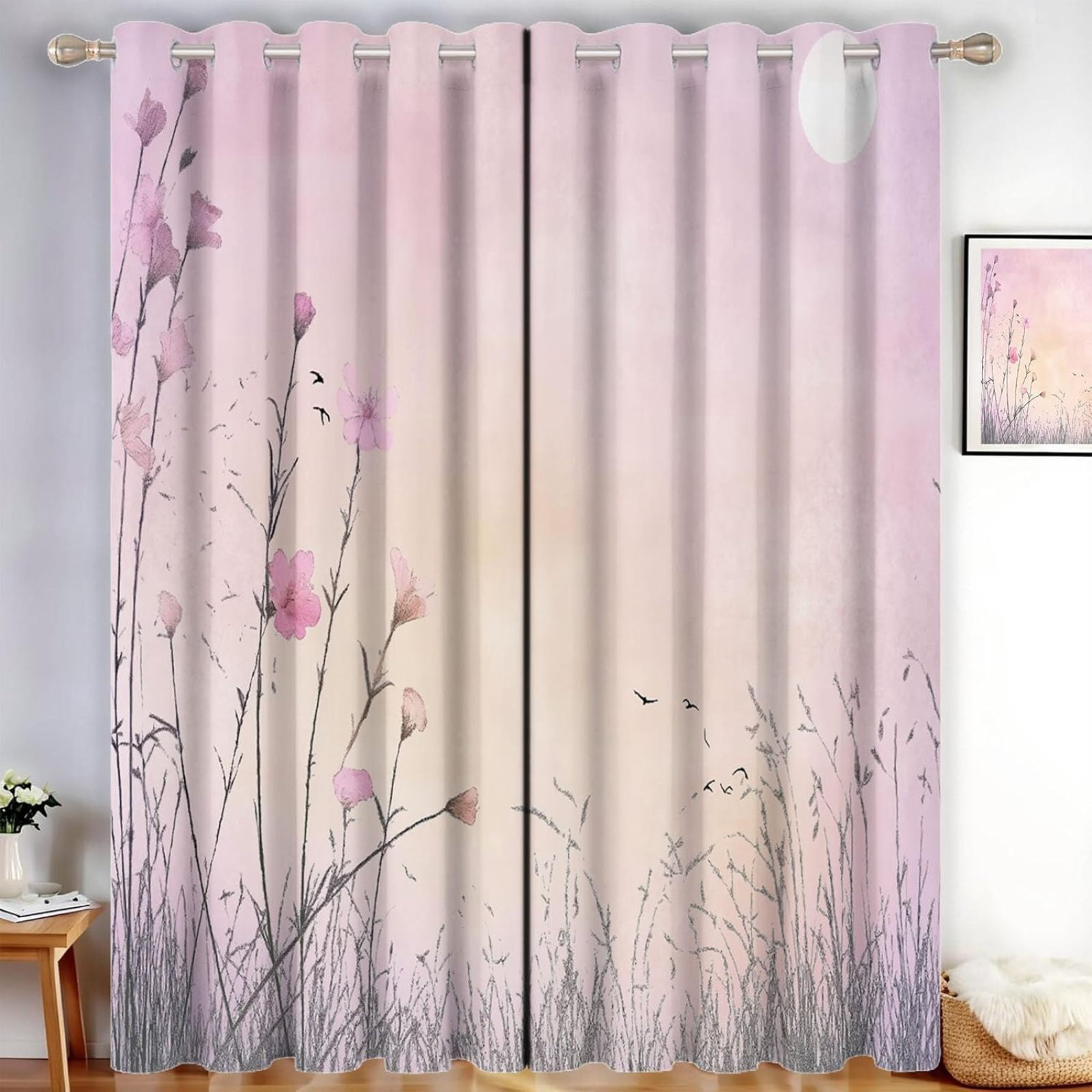 Dream Meadow Blackout Curtains Wildflower Field Thermal Eyelet Curtains ...