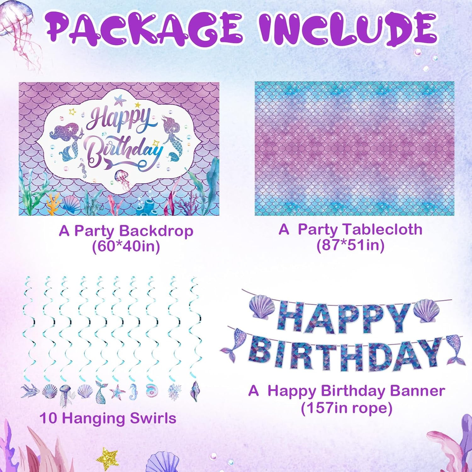Dream Mermaid themed birthday party decoration set (including 6040 inch ...