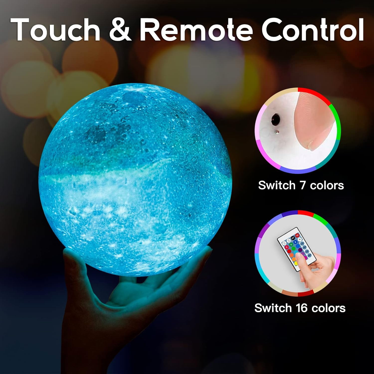 Dream Moon Lamp Galaxy Lamp 5.9 inch 16 Colors LED 3D Moon Light ...