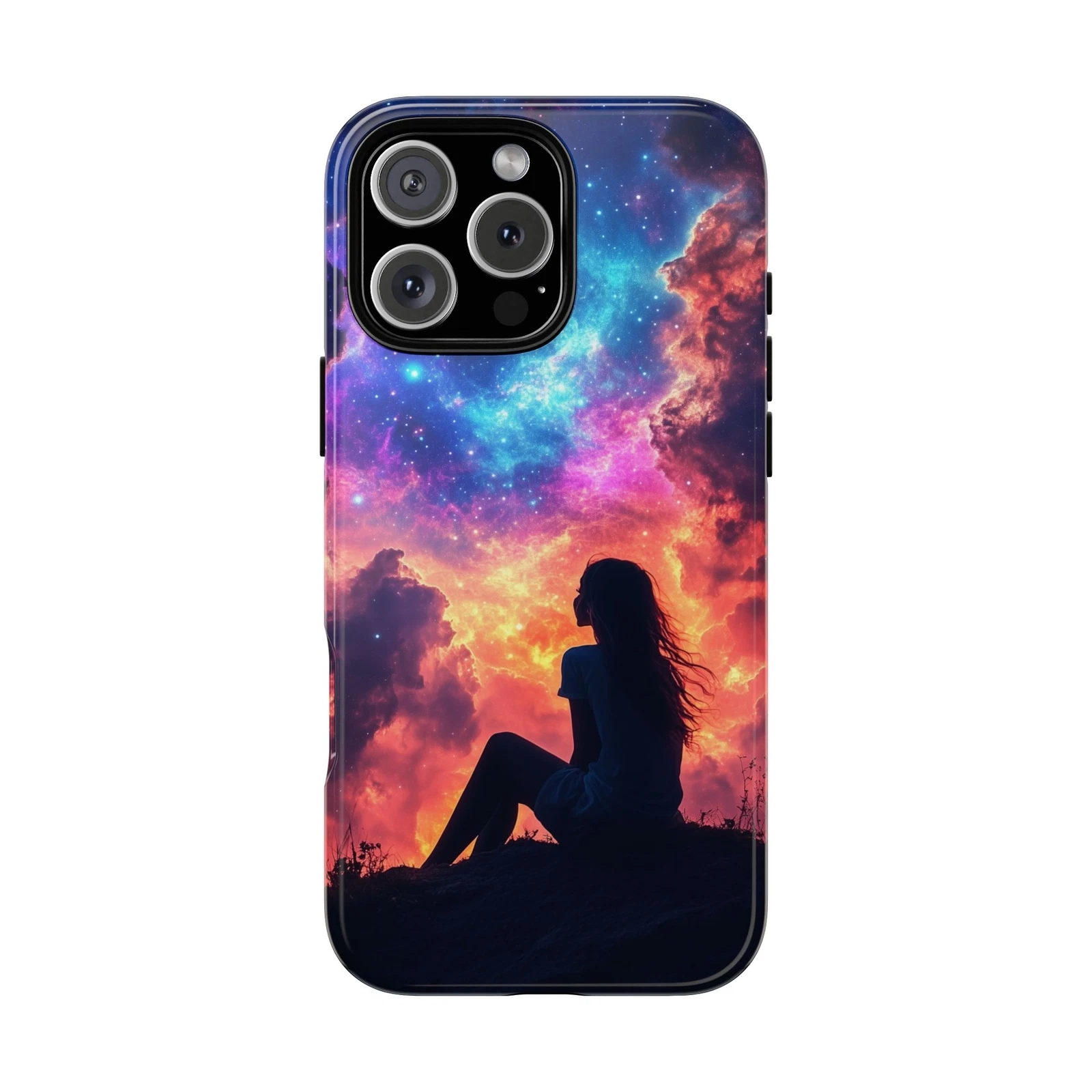 Dream Nebula Girl Silhouette Fantasy Phone Case for iPhone 11 to 17 ...