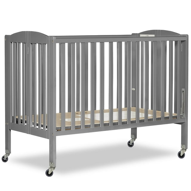 Dream On Me Full Size Folding Crib in Steel Grey with Locking Wheels ...