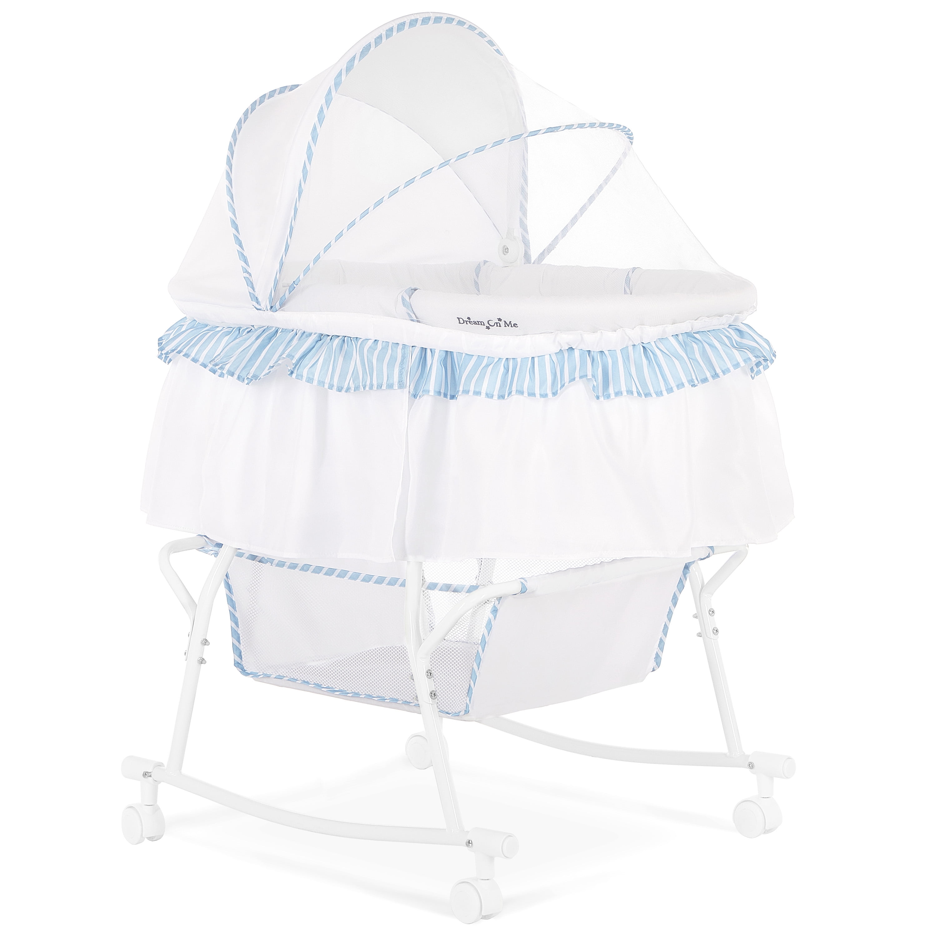 Dream On Me Lacy Portable 2-in-1 Bassinet & Cradle in Blue and White ...