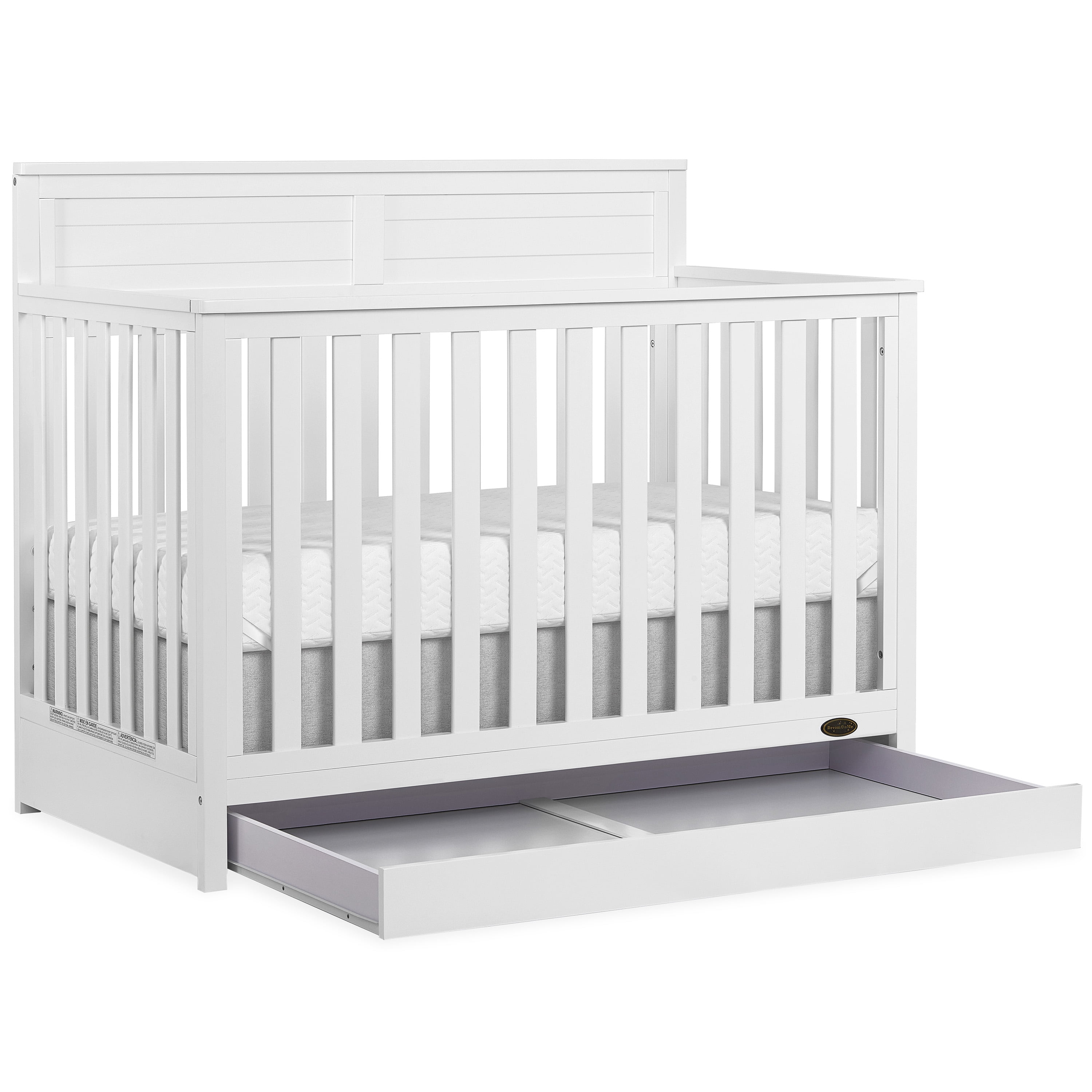 Dream On Me Reign 5 in 1 Convertible Crib with Under Drawer in White ...