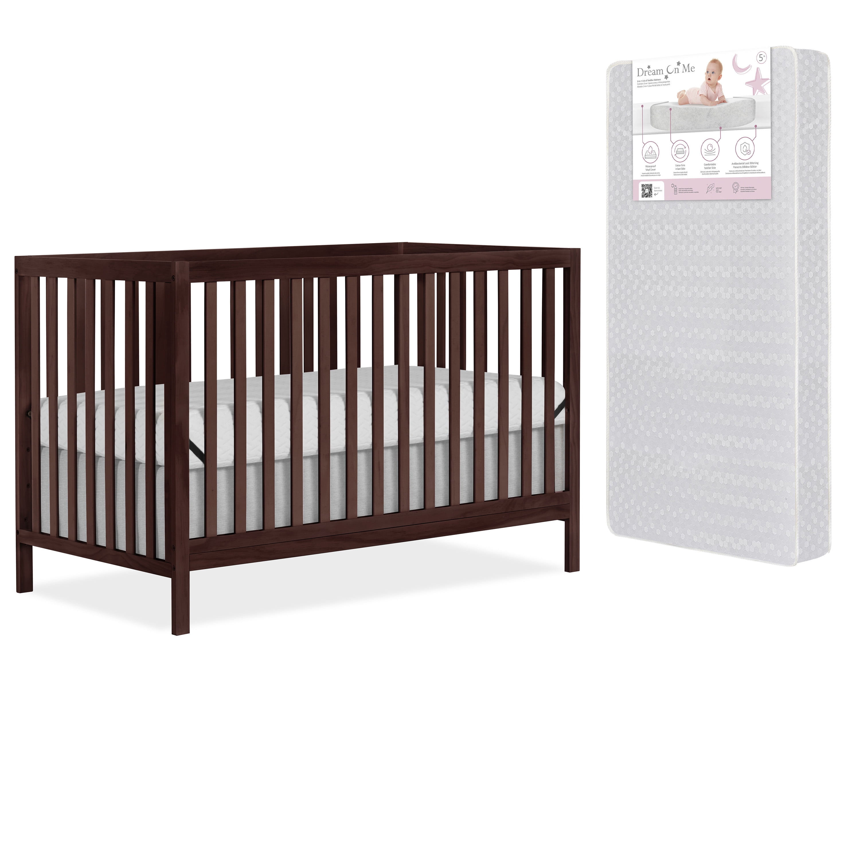 Dream On Me Synergy MOD 5-in-1 Convertible Crib in Espresso with Free ...