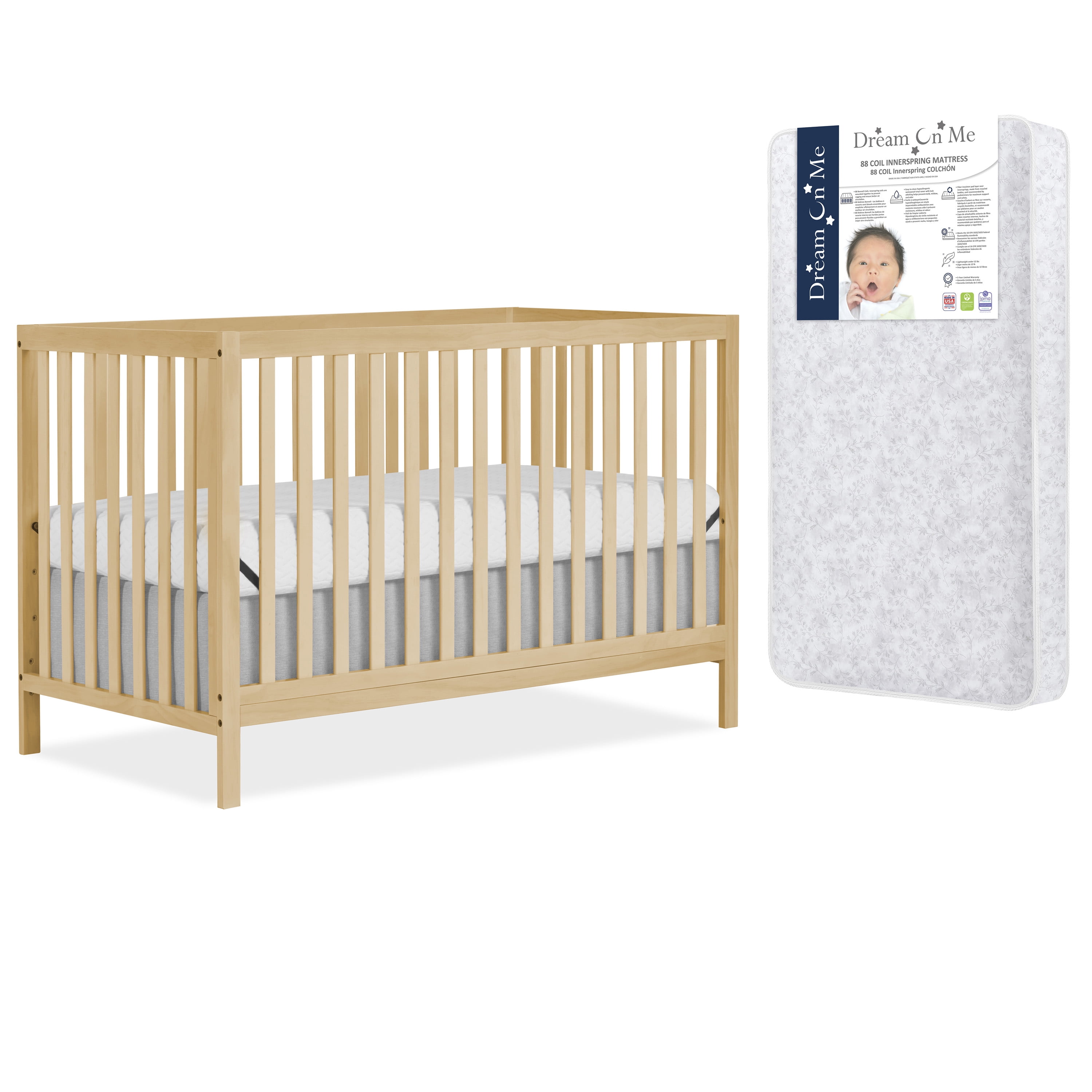 Dream On Me Synergy MOD 5-in-1 Convertible Crib in Natural with Free ...