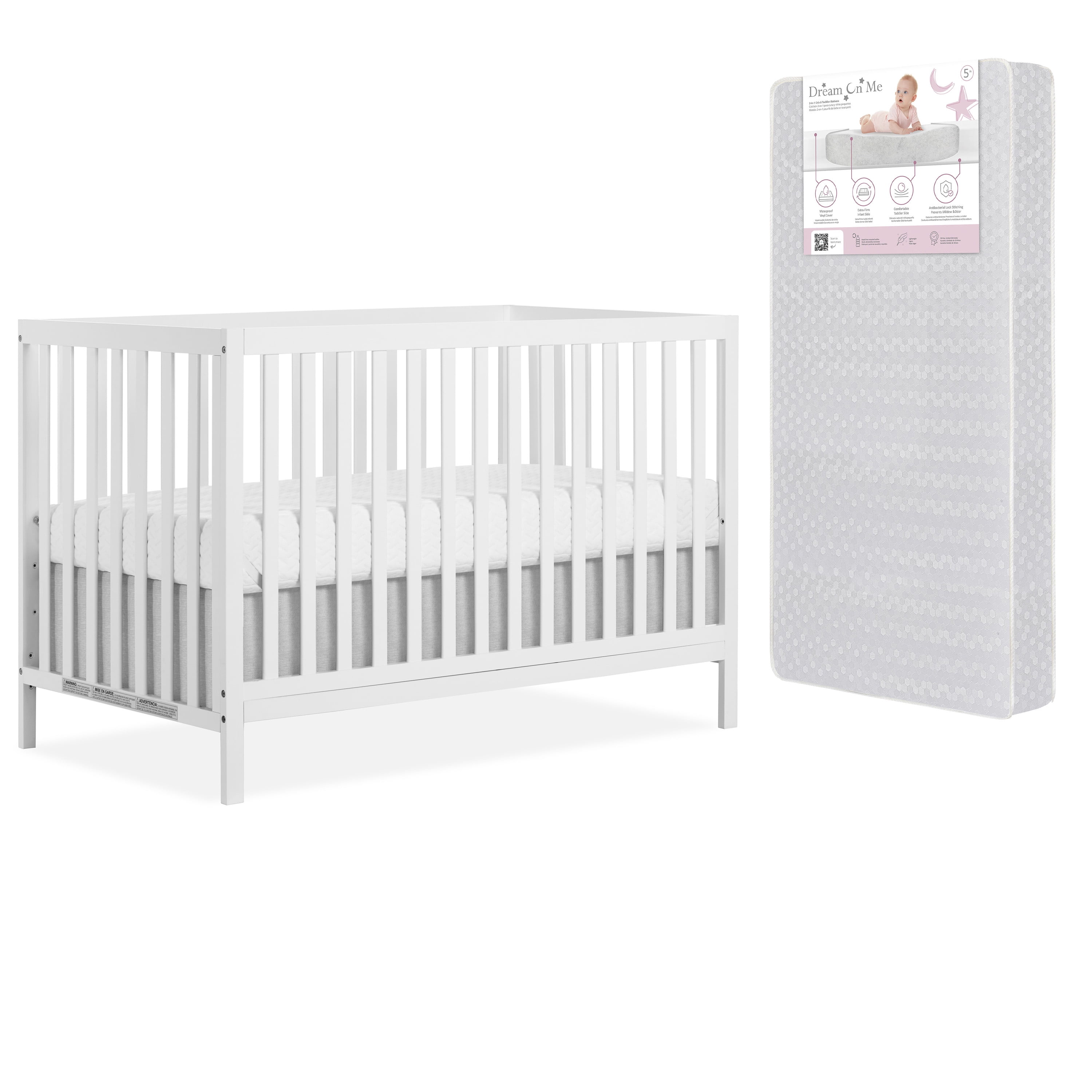 Dream On Me Synergy MOD 5-in-1 Convertible Crib in White with Free Crib ...