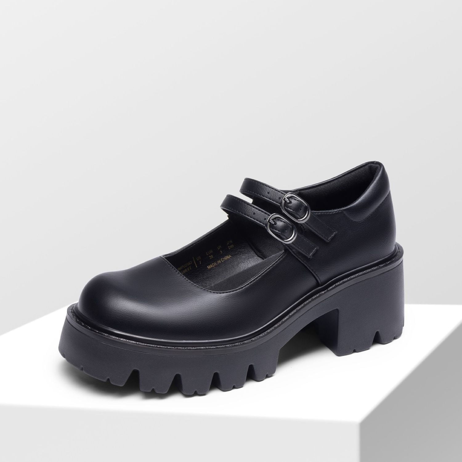 BURUDANI Chic High Heel Platform Mary Janes with Double Straps, Round ...
