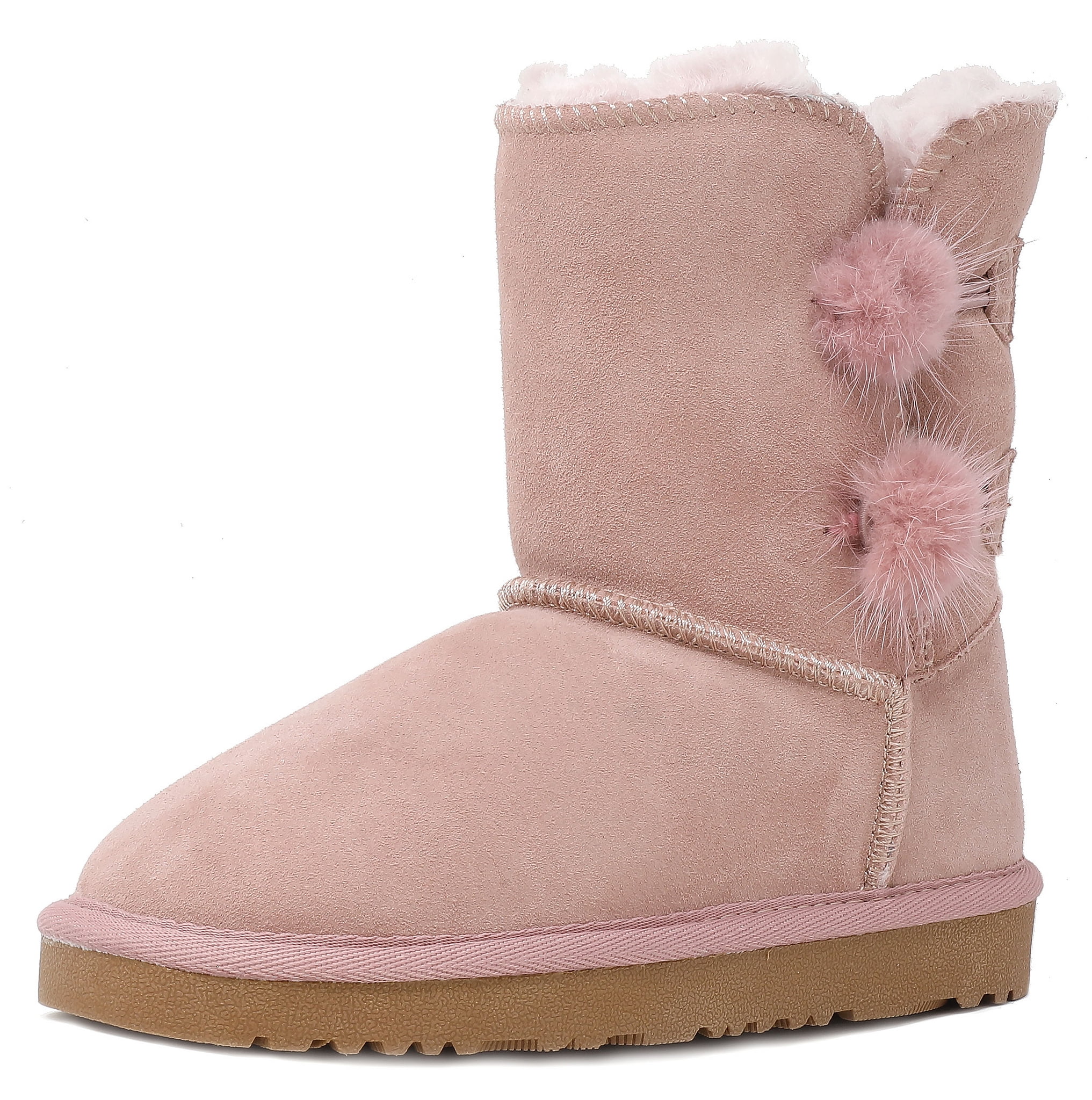Dream Pairs Kids Girls Classic Mid Snow Boots, Faux Fur, Pink, Antiskid ...