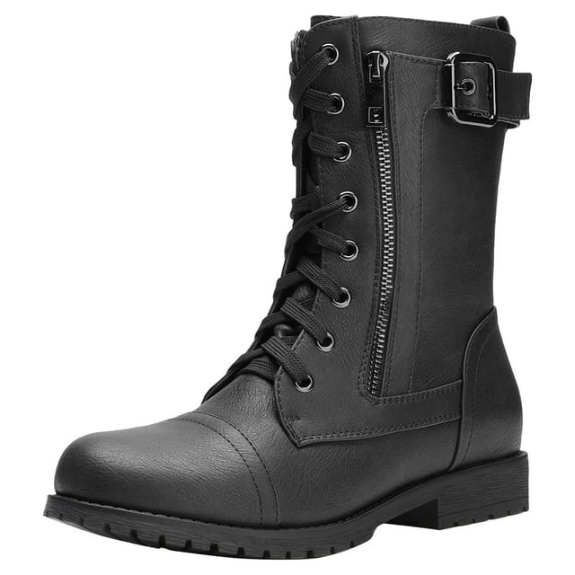 Dream Pairs Women Fashion Military Combat Boots Lace Up Mid Calf Boots Comfort Walking Boots ...