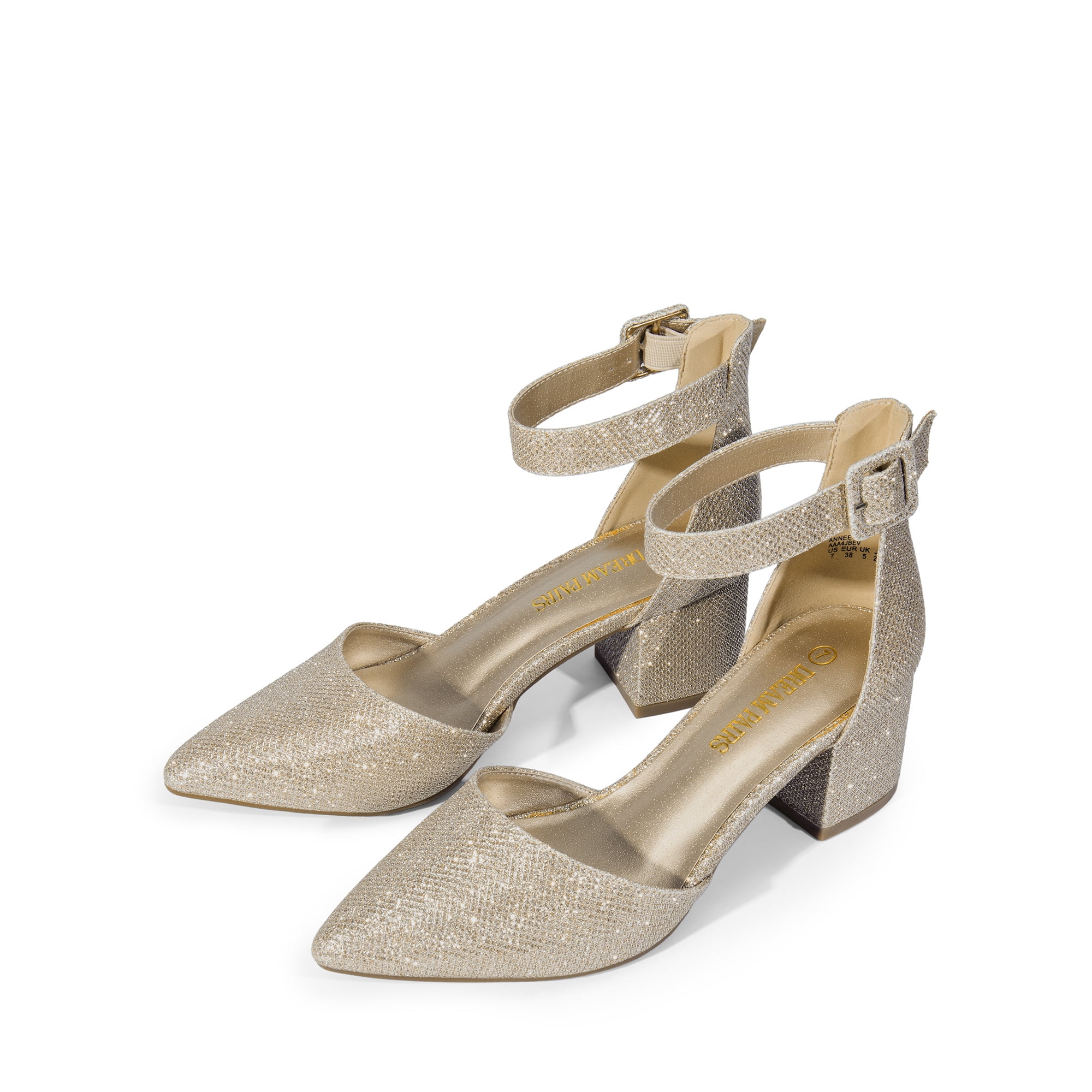BURUDANI Women Fashion Pump Shoes Ankle Strap Pointed Toe Low Chunky ...