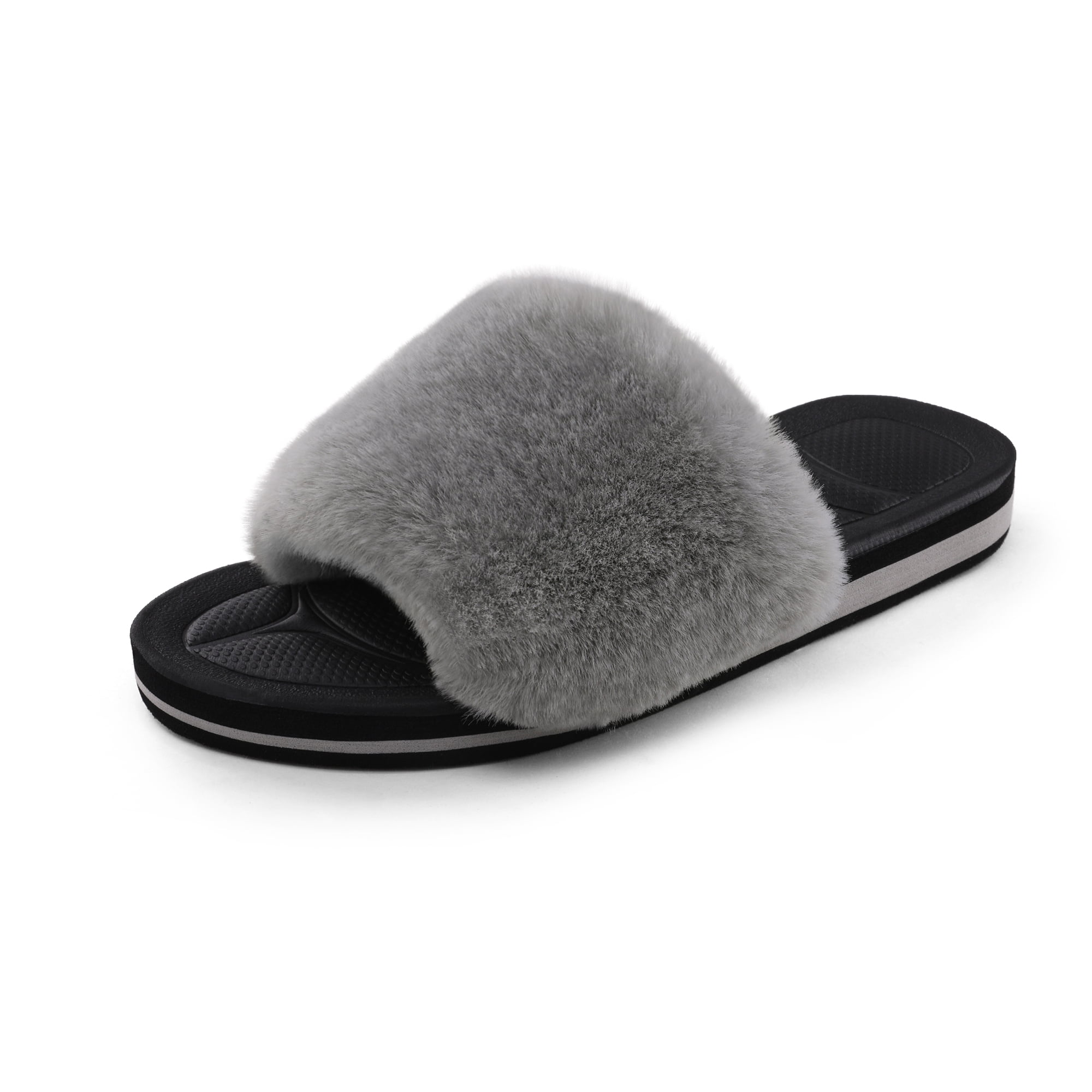 Dream Pairs Women's Fashion Comfort Fluffy Open Toe Slides Shoes Fuzzy ...