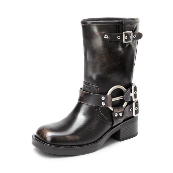 Dream Pairs Women's Low Chunky Heel Mid Calf Boots Square Toe ...