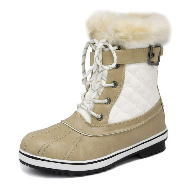 Dream Pairs Women's Mid Calf Outdoor Snow Boots Waterproof Winter Snow Boots RIVER_3 BEIGE/WHITE ...