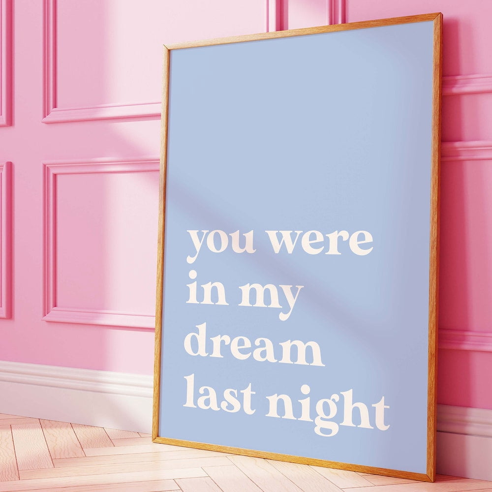 Dream Quote Print Minimal Blue Typography Art Home Decor Vintage Art ...