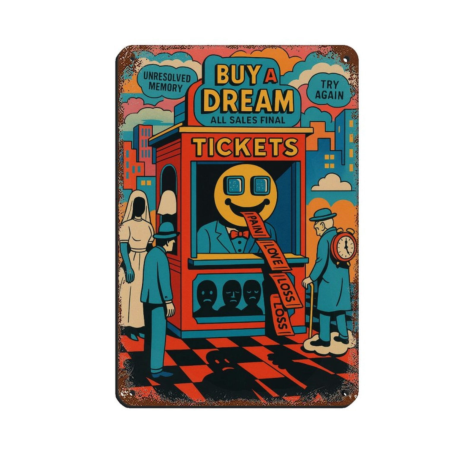 Dream Ticket Booth Surreal Pop Art Retro Psychedelic Fantasy Tin Sign ...