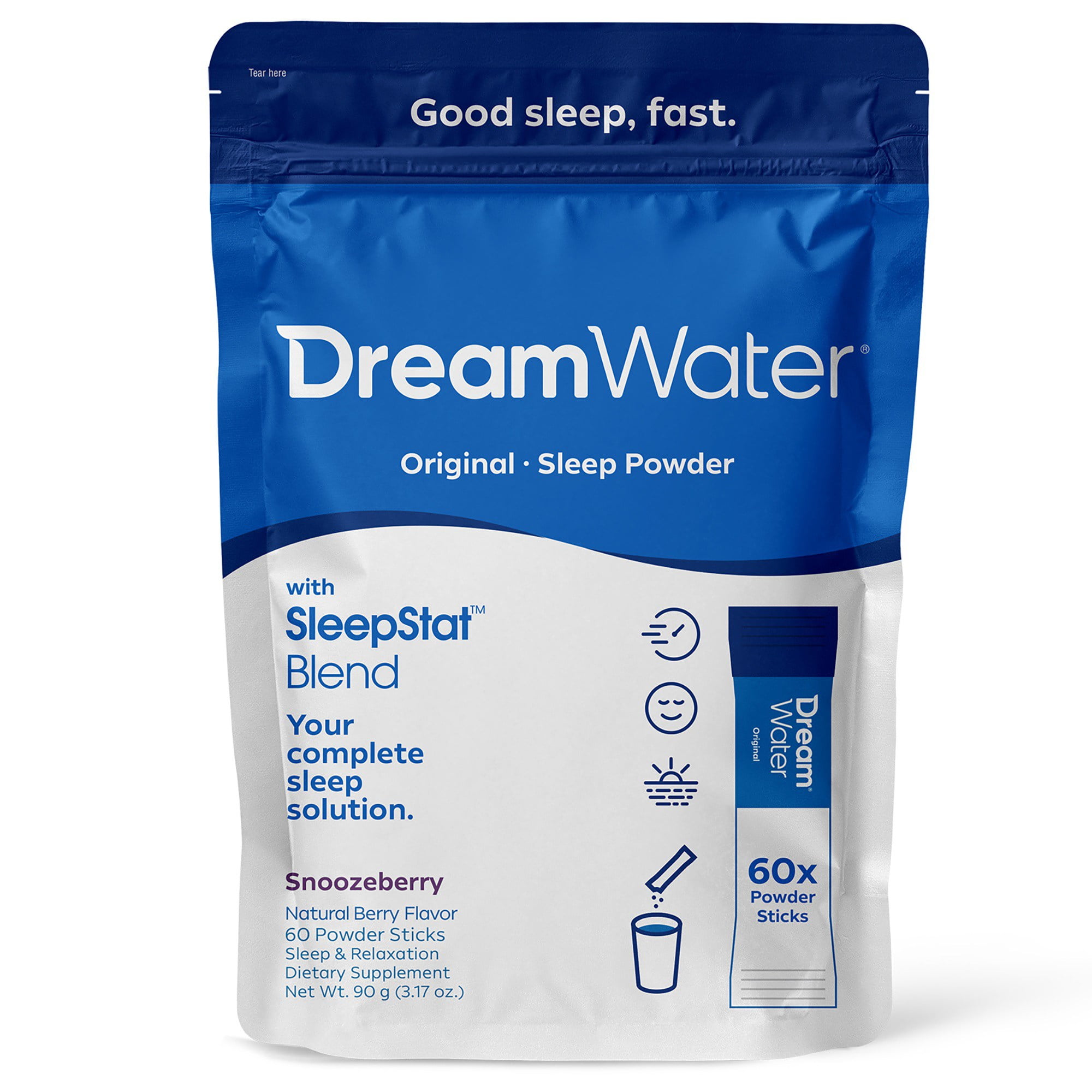Dream Water Sleep Aid Snoozeberry Powder Packet W/ 5mg Melatonin, GABA ...