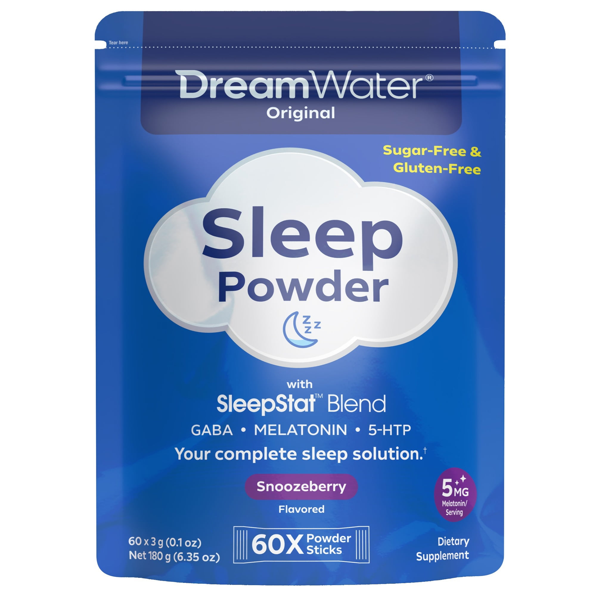 Dream Water Sleep Aid Snoozeberry Drink Mix, Melatonin 5mg, GABA, 5-HTP ...
