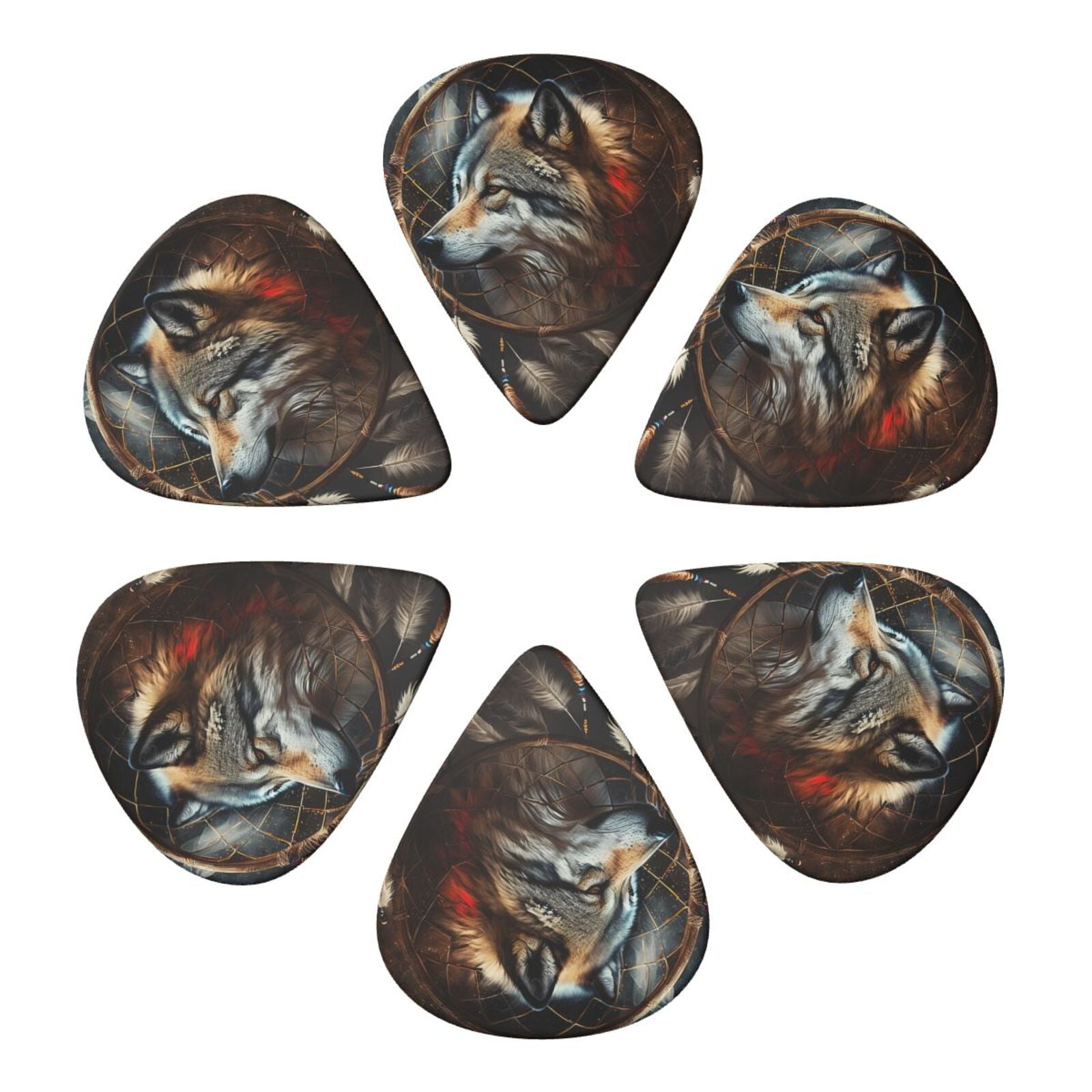 Dream Wolf Feather Art Guitar Pick 6 Pack for Bass Acoustic Electric ...